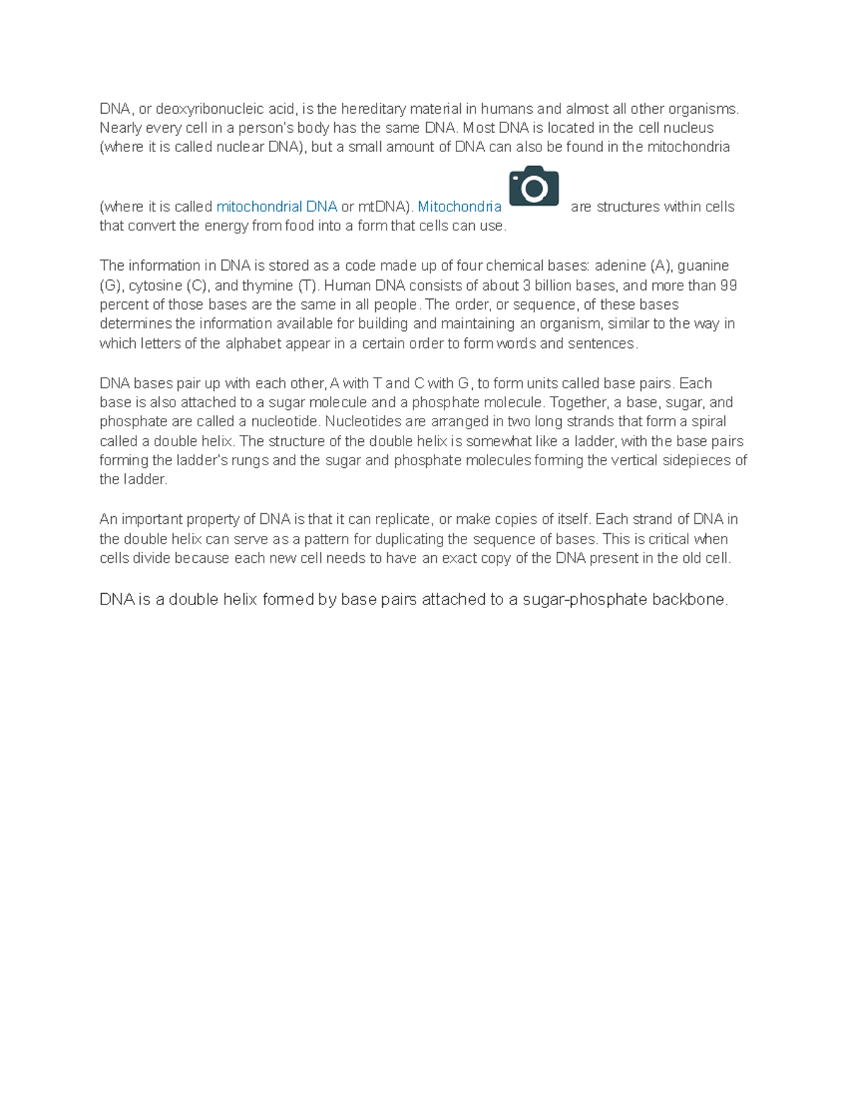 DNA Notes for exam and course work - DNA, or deoxyribonucleic acid, is ...