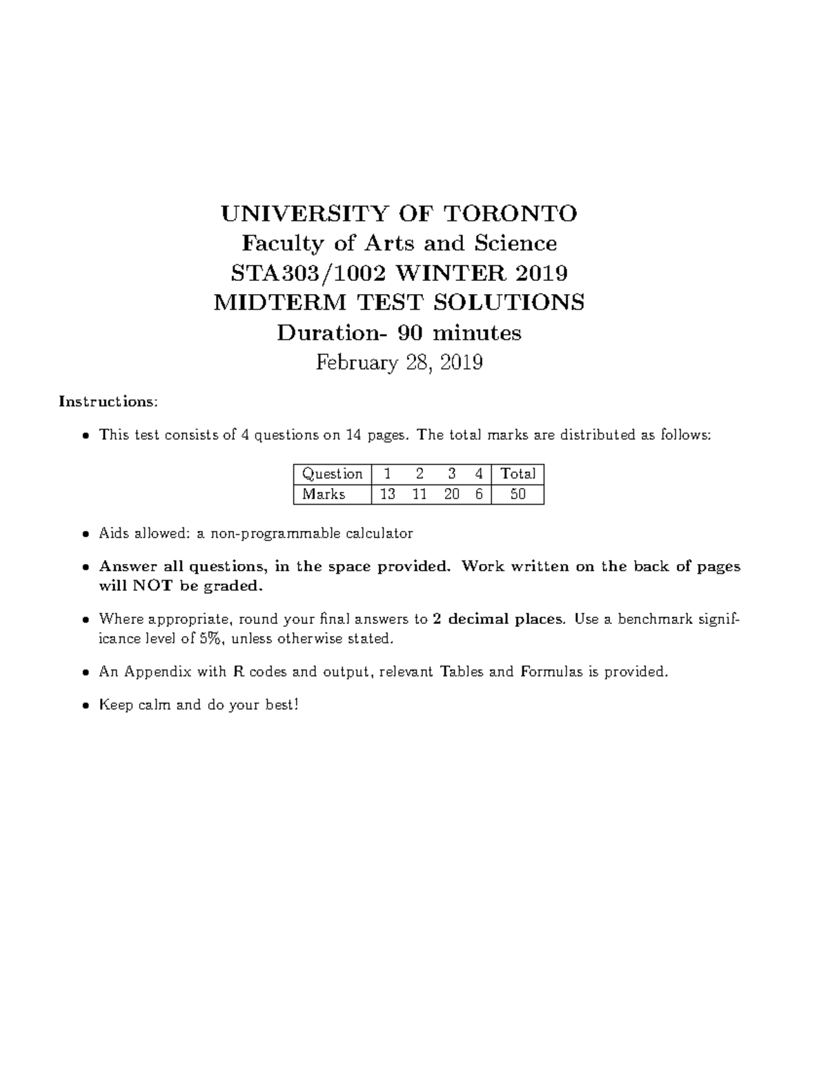 Exam, answers - UNIVERSITY OF TORONTO Faculty of Arts and Science ...
