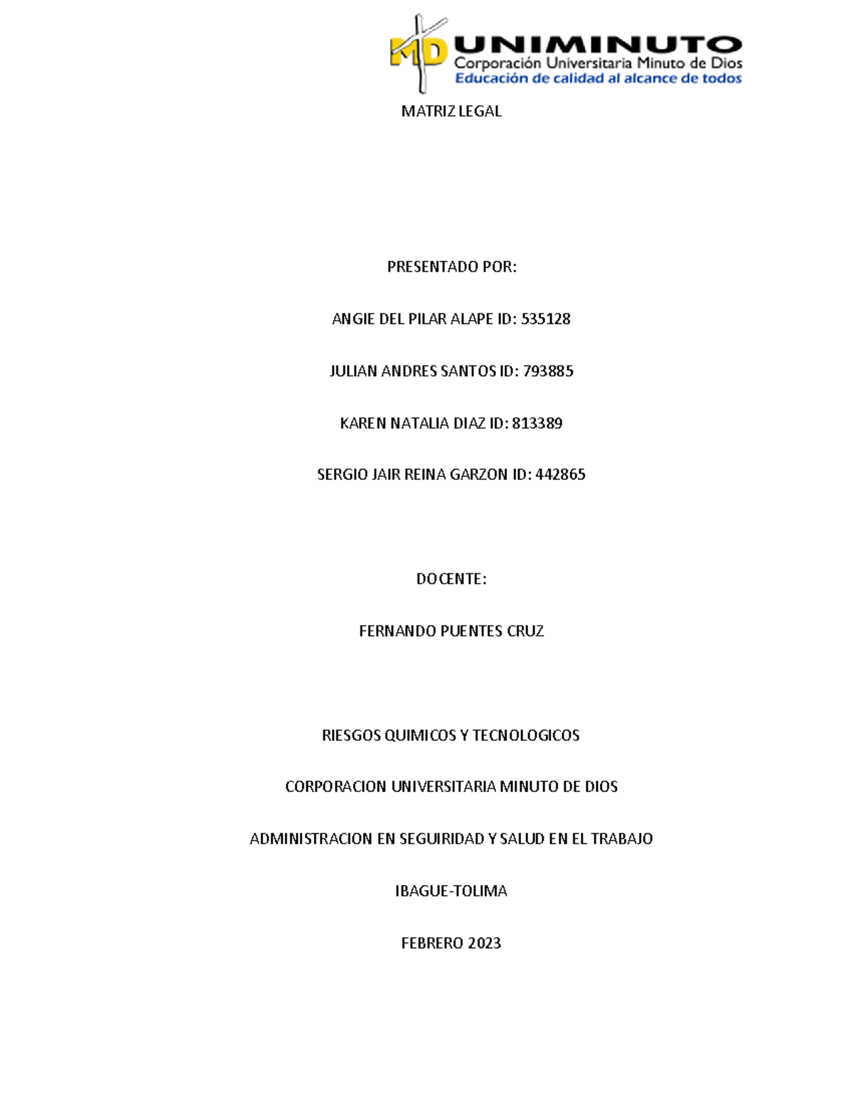 Matriz Legal - MATRIZ LEGAL PRESENTADO POR: ANGIE DEL PILAR ALAPE ID ...