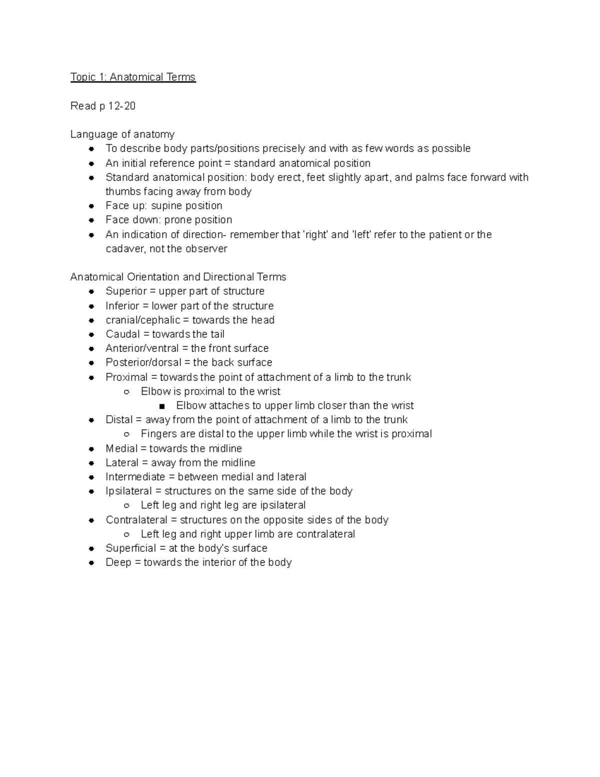 ANP1106 - lecture notes - Topic 1: Anatomical Terms Read p 12- Language ...