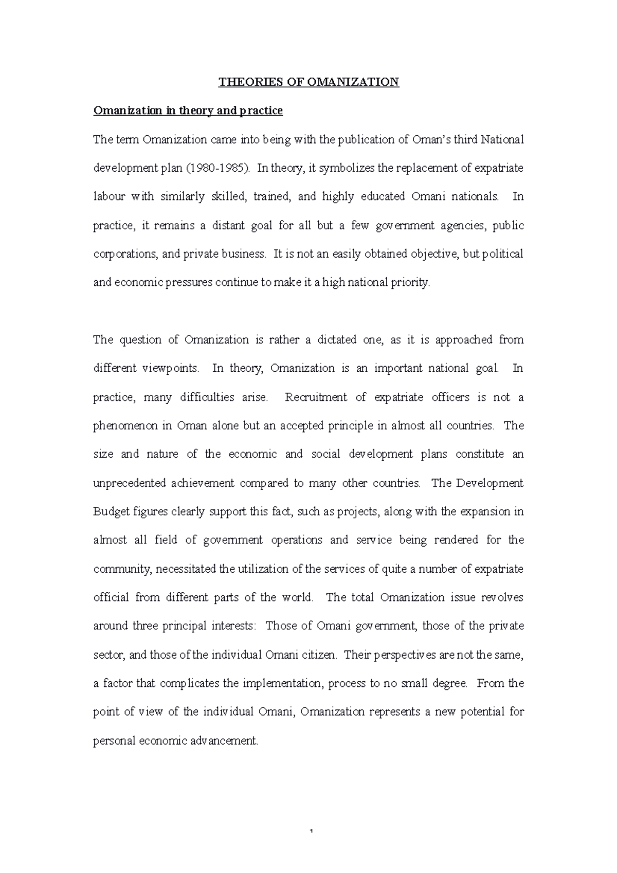 Theories of Omanization - THEORIES OF OMANIZATION Omanization in theory ...