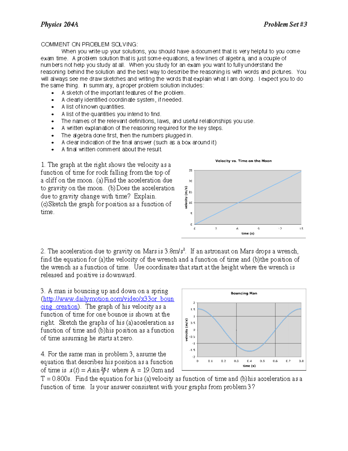 Tutorial 3 - Motion and the Calculus - Physics 204A Problem Set #3 ...
