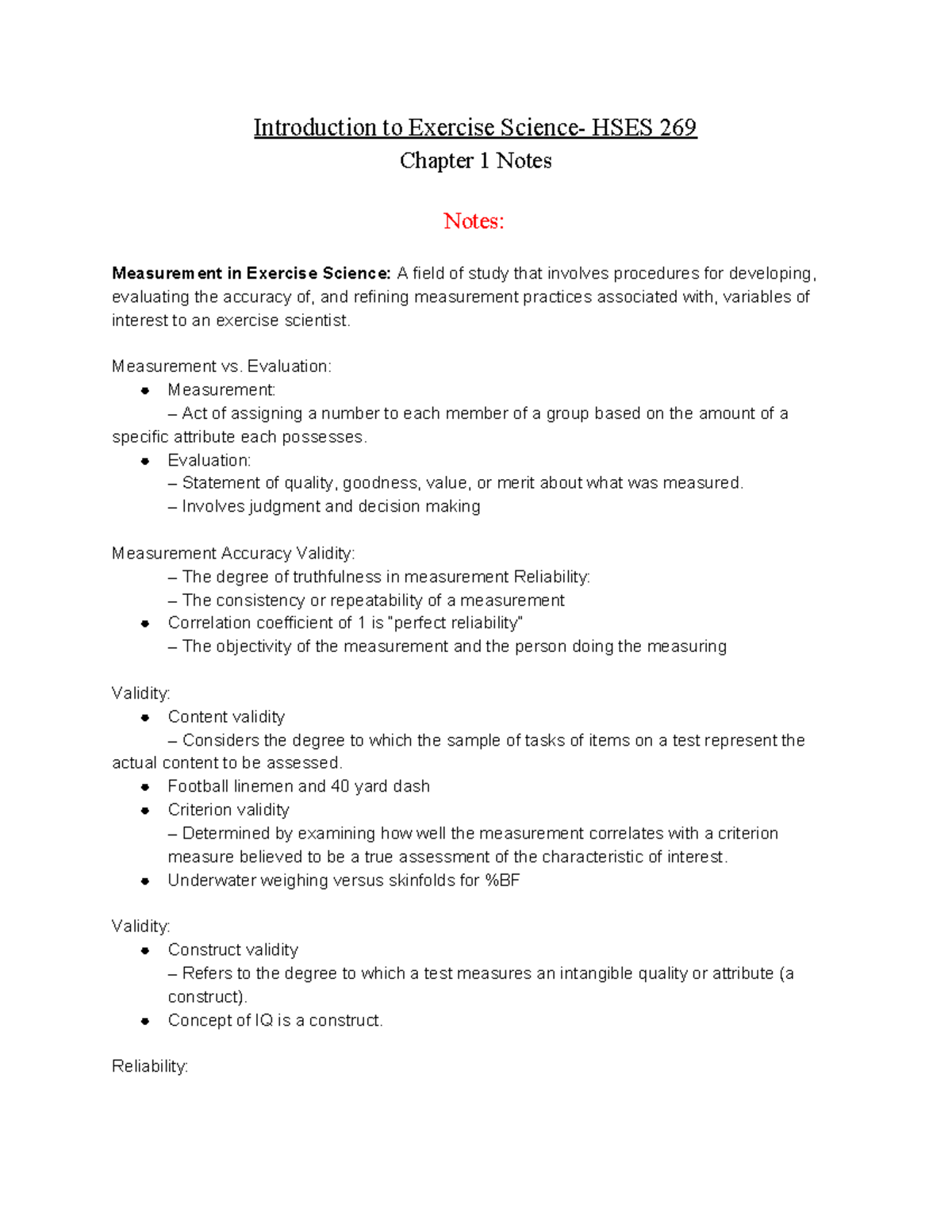 Introduction to Exercise Science- HSES 269 CH 3 - Introduction to ...