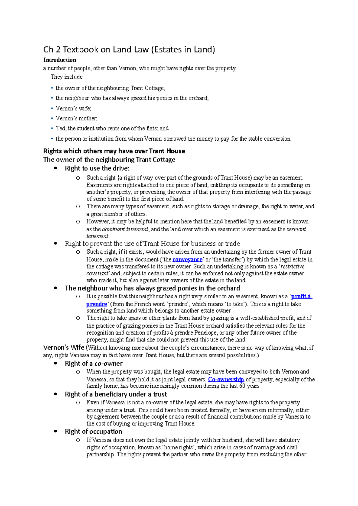 Ch 2 Textbook on Land Law - They include: • the owner of the ...