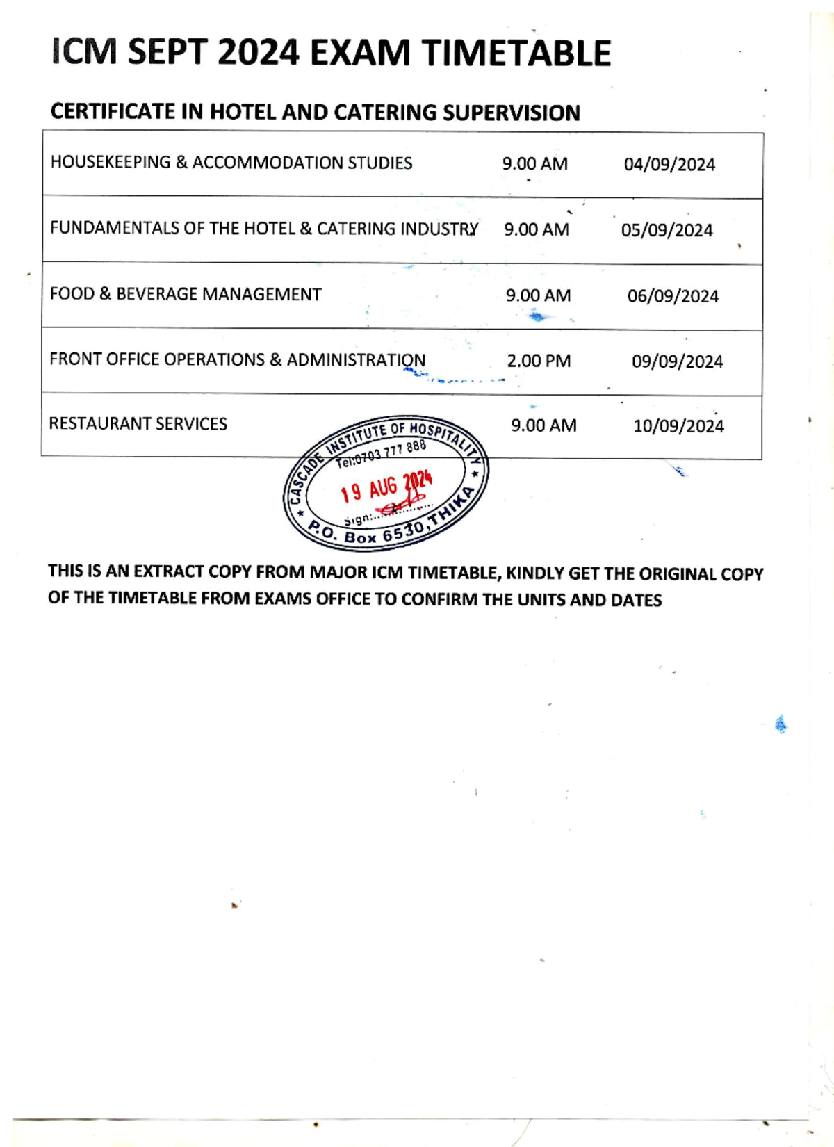 ICM EXAM SEPT 2024 Timetable - ICM SEPT 2024 EXAM TIMETABLE CERTIFICATE ...