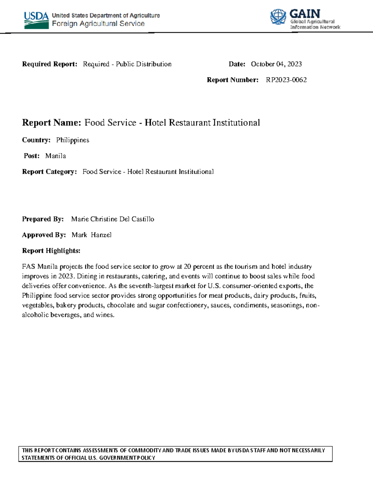 Food Service - Hotel Restaurant Institutional Manila Philippines RP2023 ...