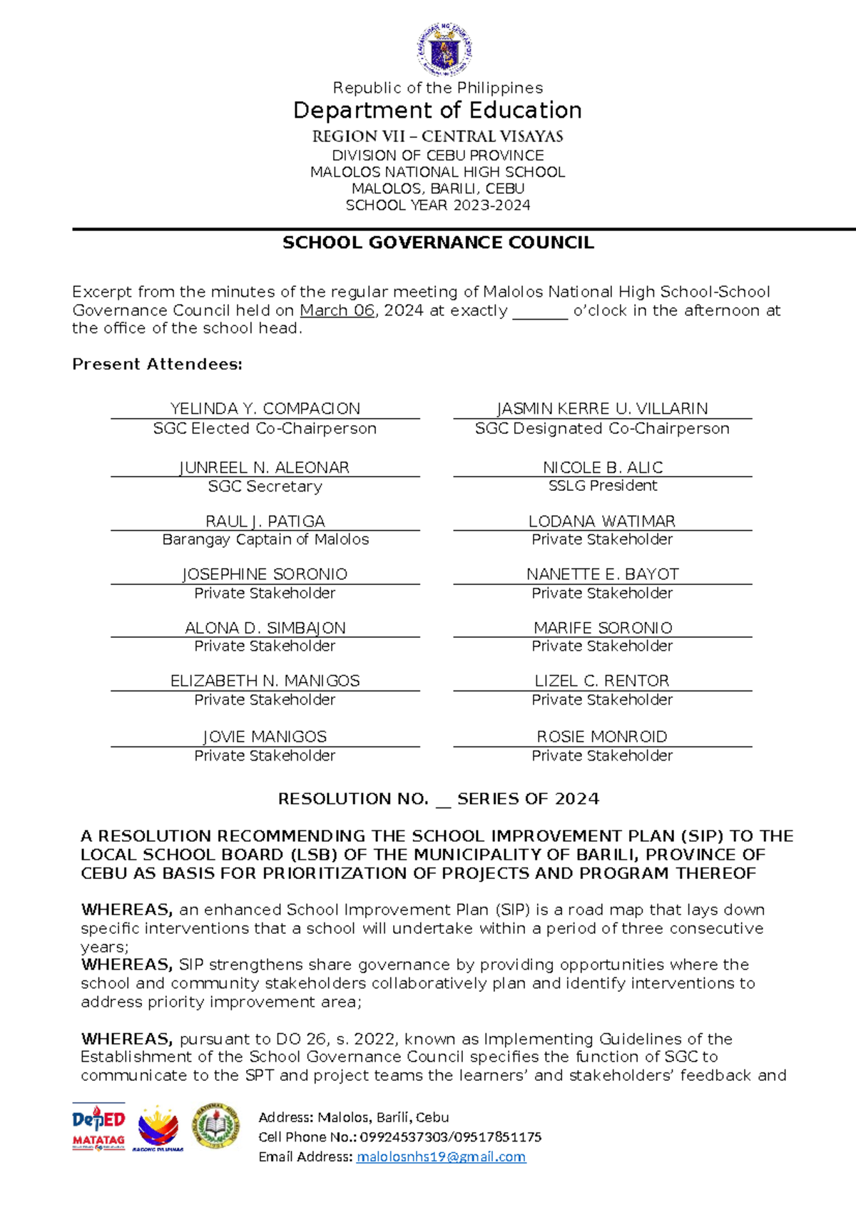 4 SGC-MOV- Recommending SIP TO LSB - Address: Malolos, Barili, Cebu ...