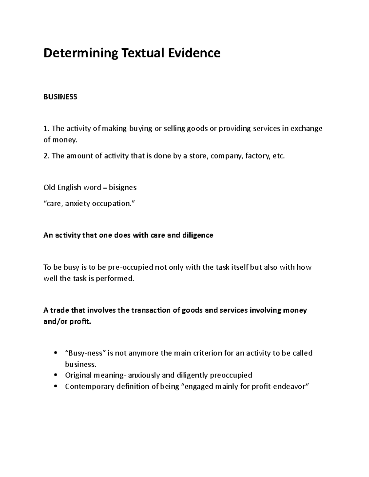 Determining Textual Evidence - Determining Textual Evidence BUSINESS ...