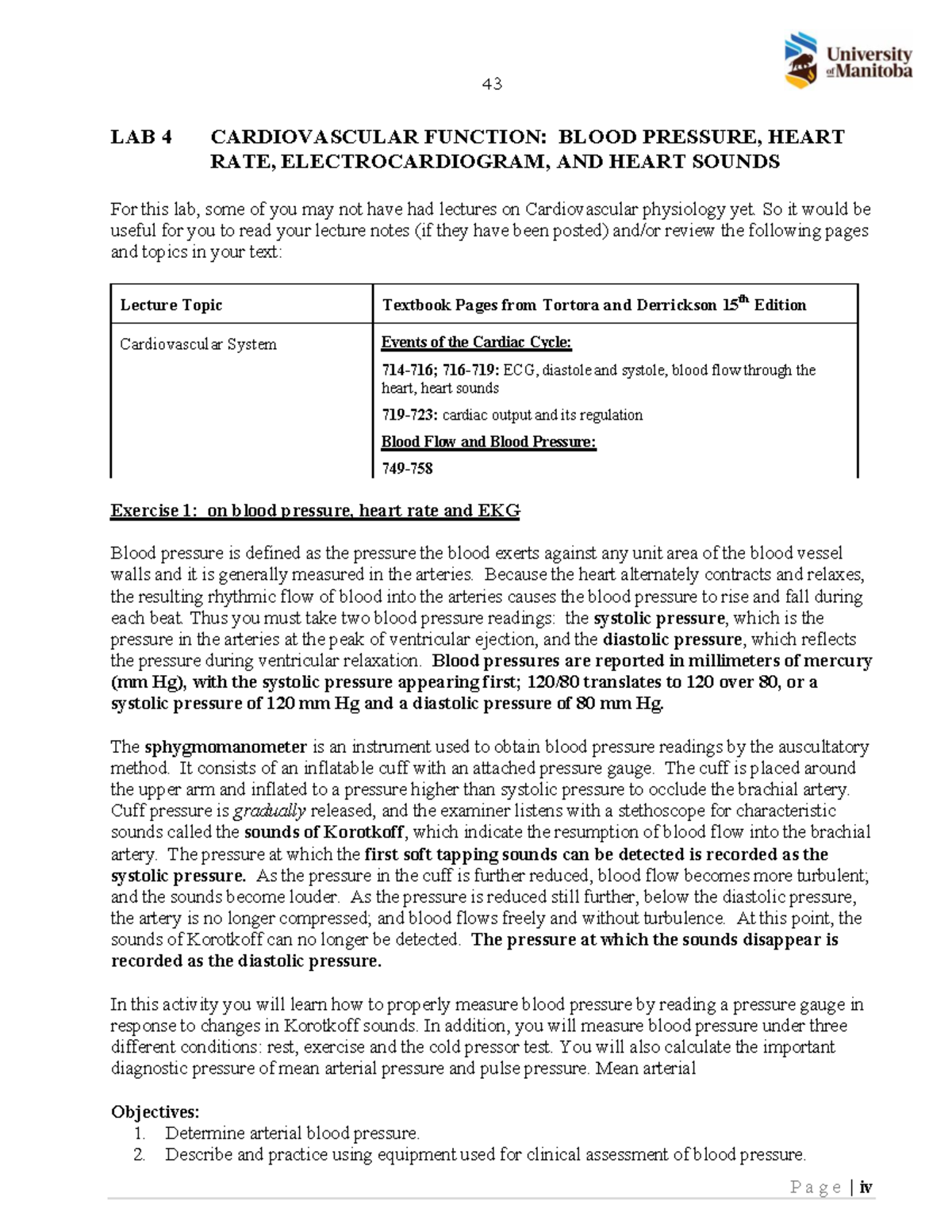 BIOL1412 Lab4 Manual Winter 2021 - LAB 4 CARDIOVASCULAR FUNCTION: BLOOD PRESSURE, HEART RATE ...