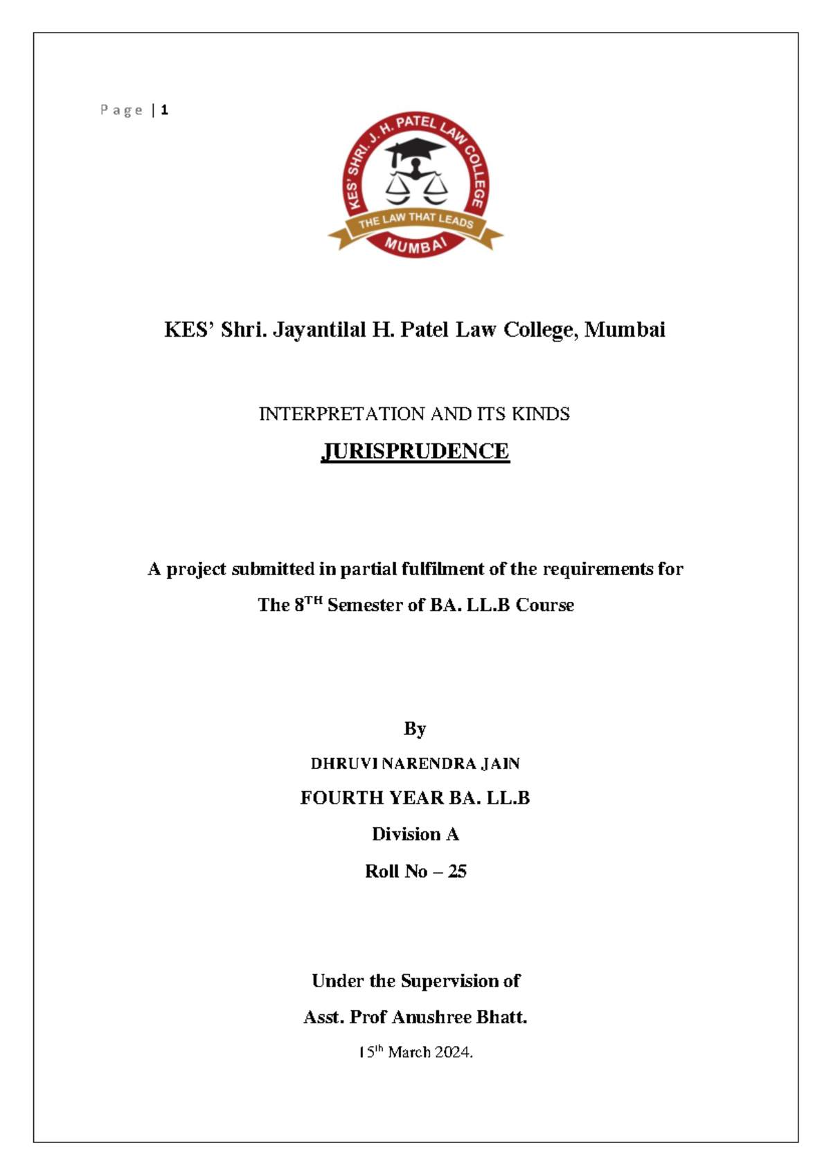 Juris project - KES’ Shri. Jayantilal H. Patel Law College, Mumbai ...
