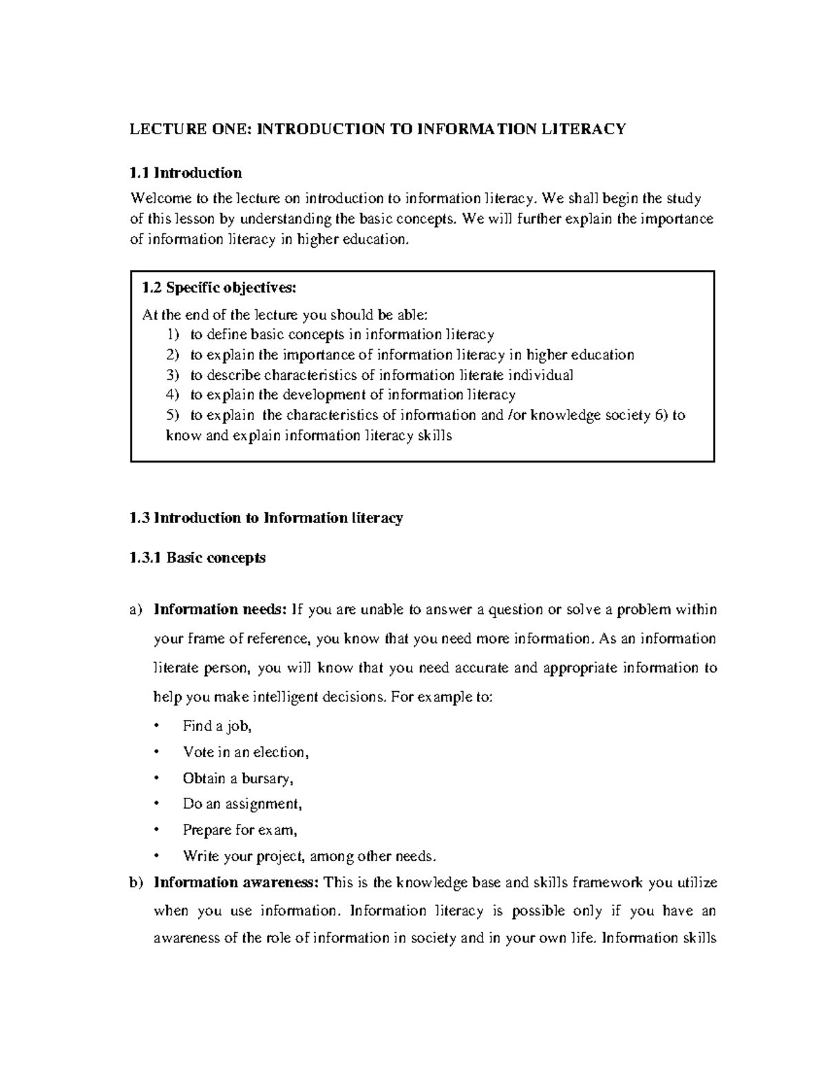 Lecture 1 - Infomation literacy - LECTURE ONE: INTRODUCTION TO ...