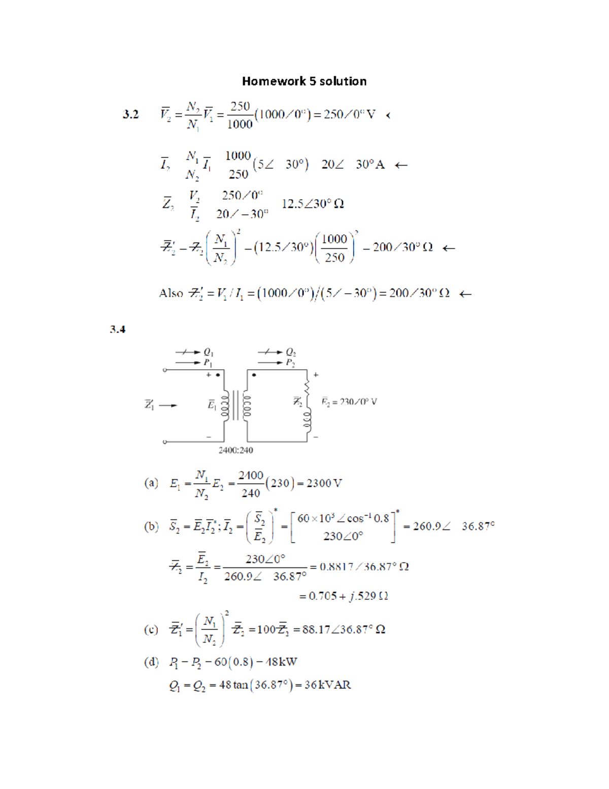 HW5 Solutions - Electric Power And Machine Systems - Homework 5 solution - Studocu