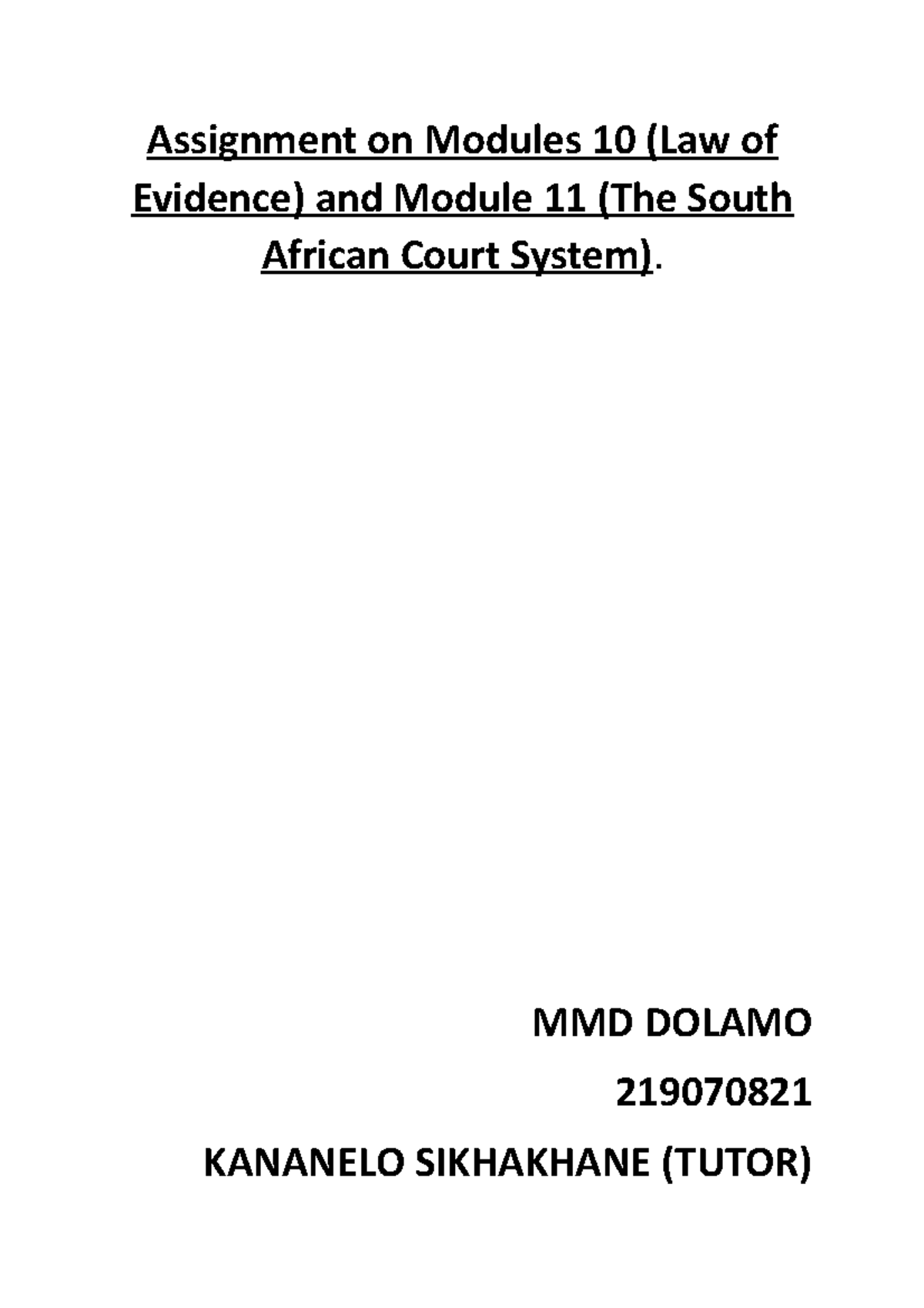 Assignment on Modules 10 incomplete - Assignment on Modules 10 (Law of ...