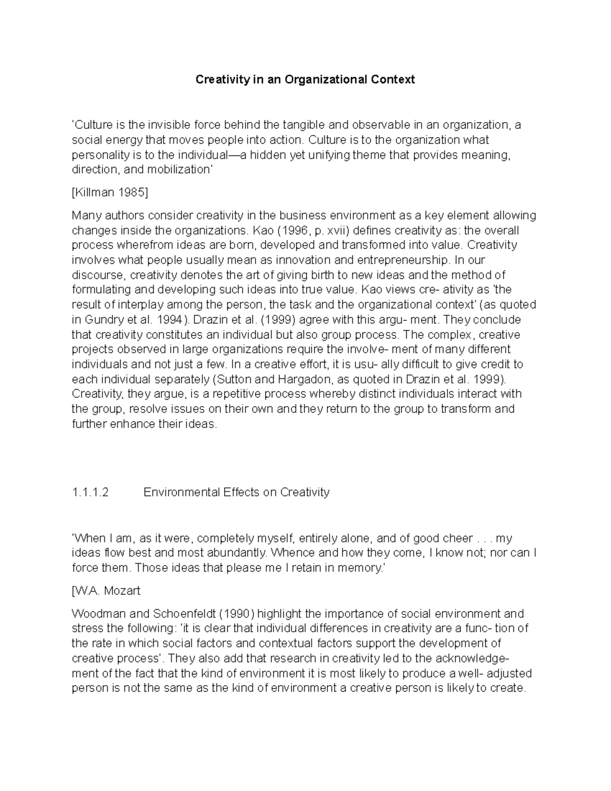 Creativity in an Organizational Context - Creativity in an ...