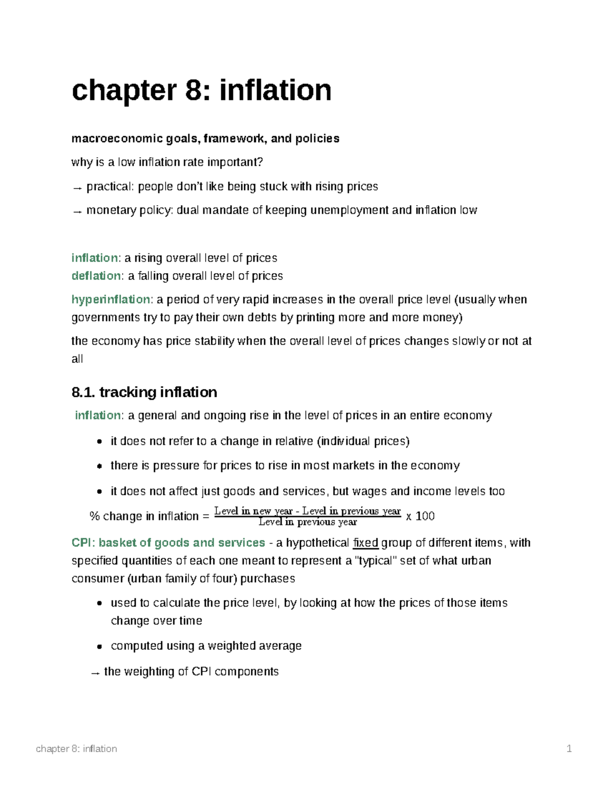 Chapter 8 Inflation - chapter 8: inflation macroeconomic goals ...