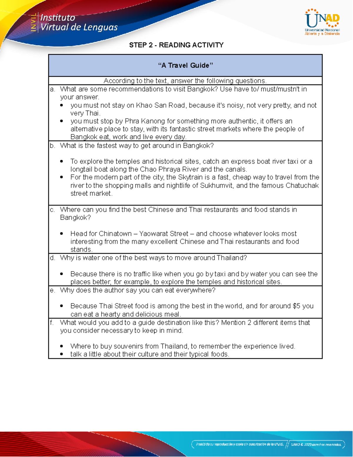 STEP 2 ingles paso 2 - STEP 2 - READING ACTIVITY “A Travel Guide ...