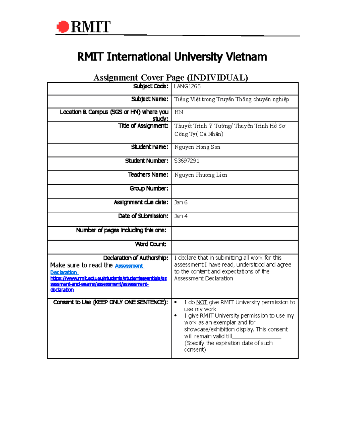 Assignment 3A Cover Sheet Individual Work-2 - RMIT International ...