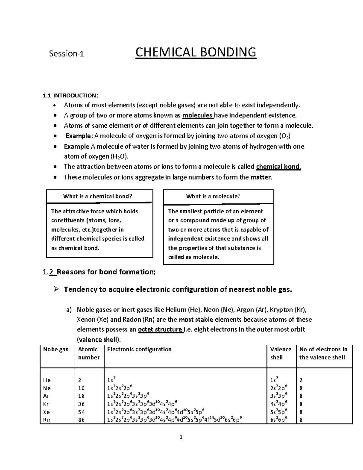 Chap 02 - Its lecture notes. - Session- 1 CHEMICAL BONDING 1 ...