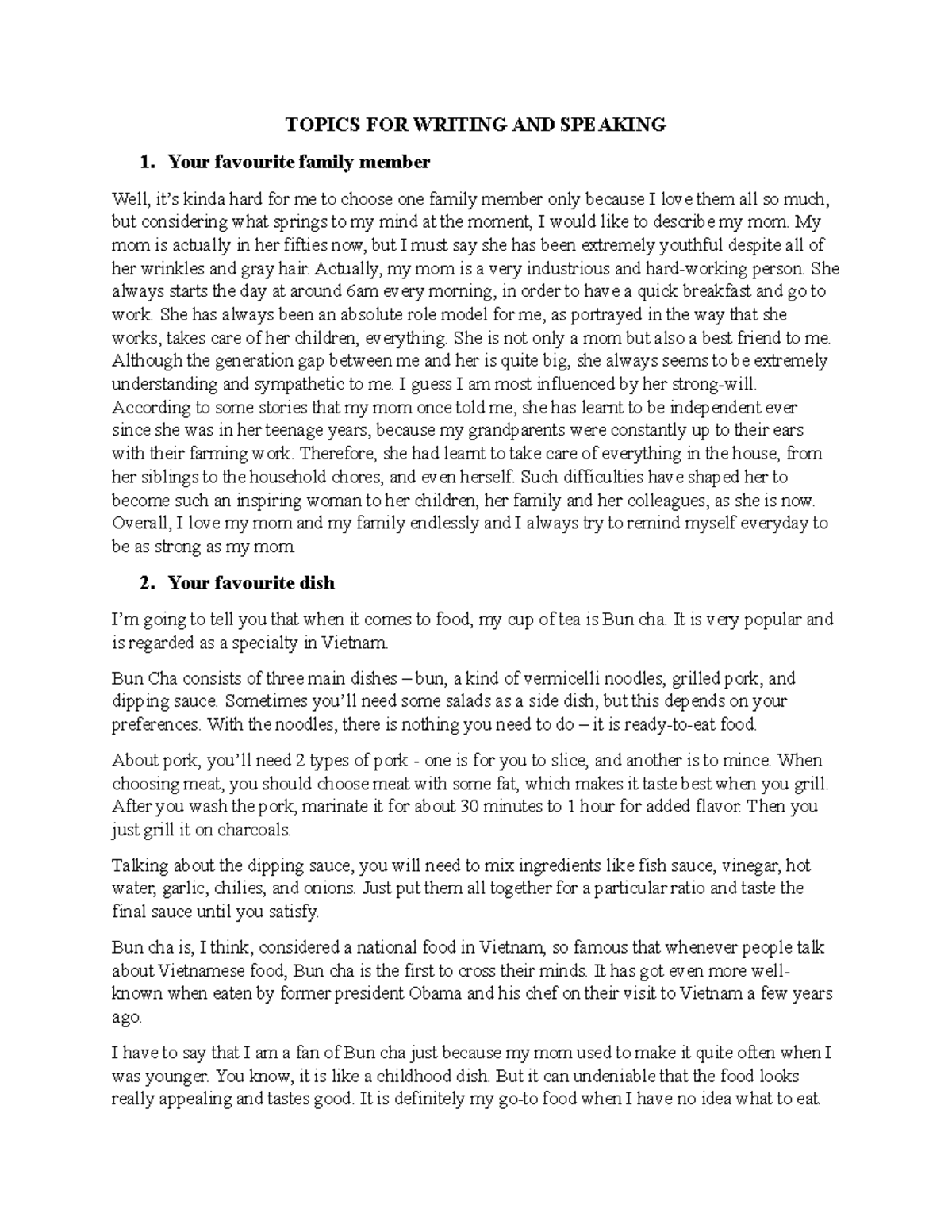 Topics-FOR- Writing-AND- Speaking 2 - TOPICS FOR WRITING AND SPEAKING 1 ...