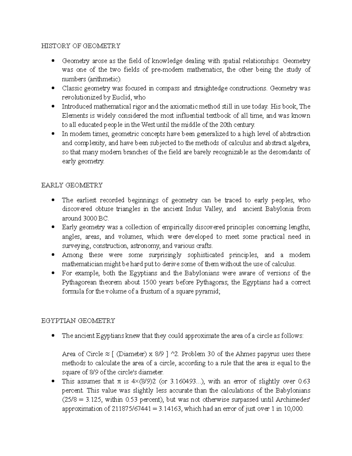 History OF Geometry - Lecture notes 1-4 - HISTORY OF GEOMETRY Geometry ...