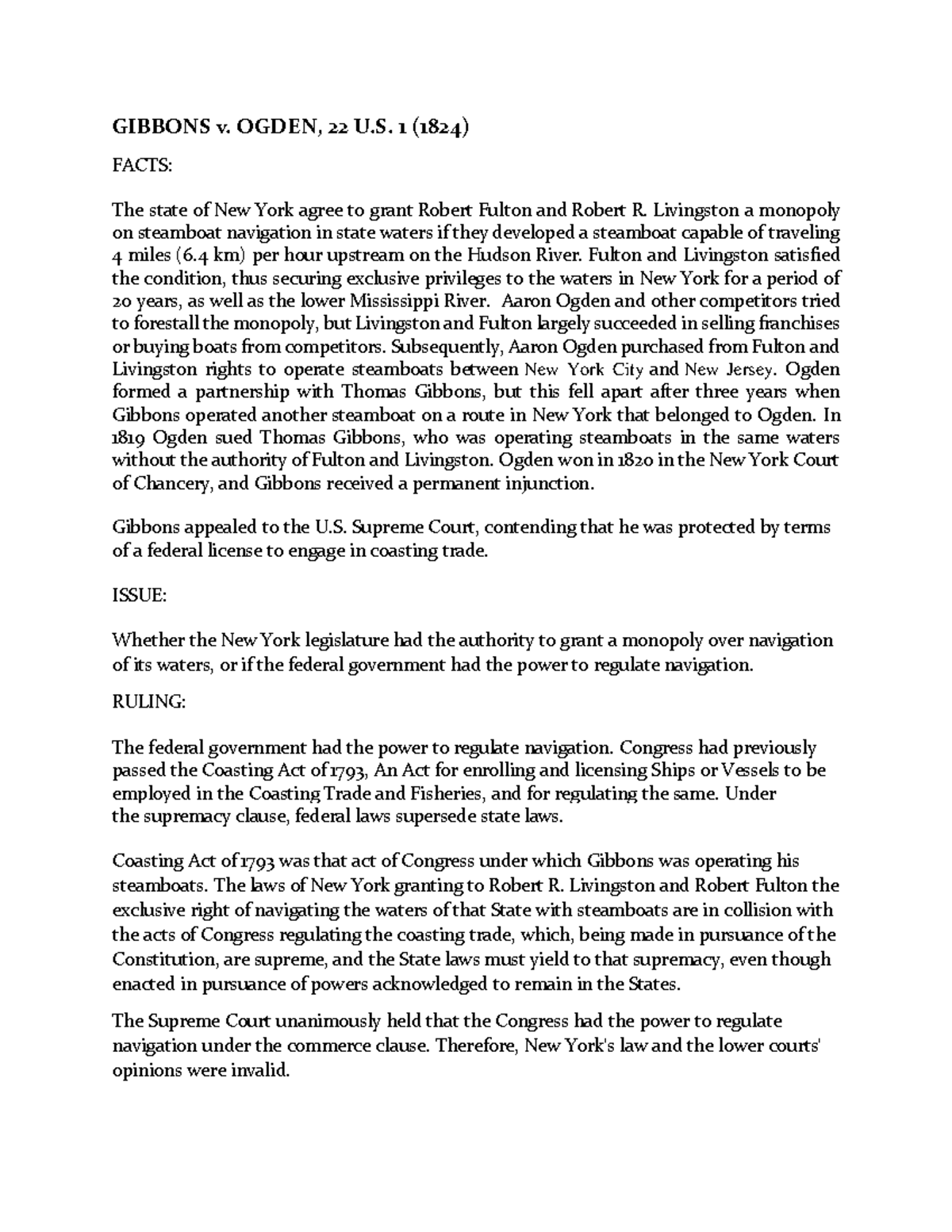 5. Gibbons vs Ogden, 1824 case (US) - GIBBONS v. OGDEN, 22 U. 1 (1824 ...