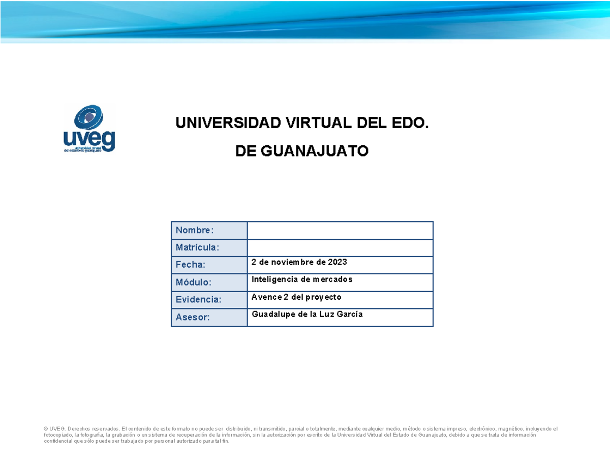 Avance 2 del Proyecto - UNIVERSIDAD VIRTUAL DEL EDO. DE GUANAJUATO © UVEG. Derechos reservados ...