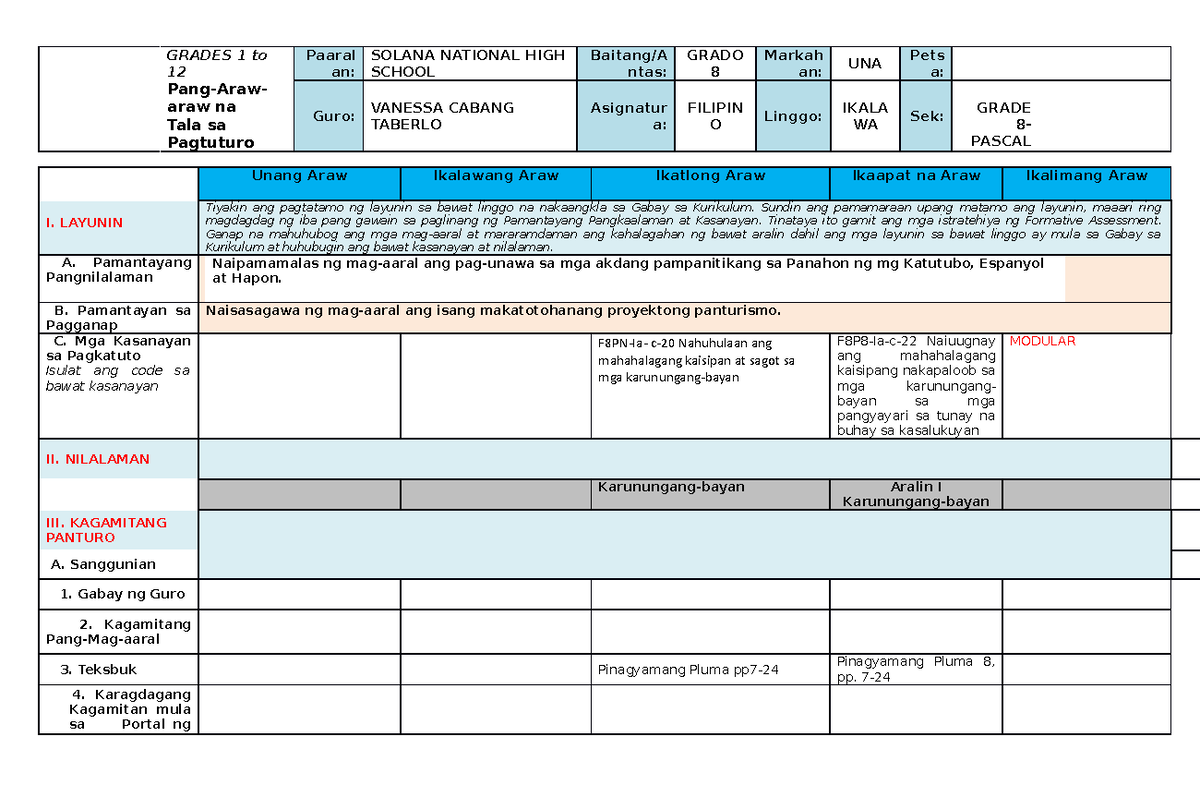Linggo 2.docx revised - FIL - GRADES 1 to 12 Pang-Araw- araw na Tala sa ...