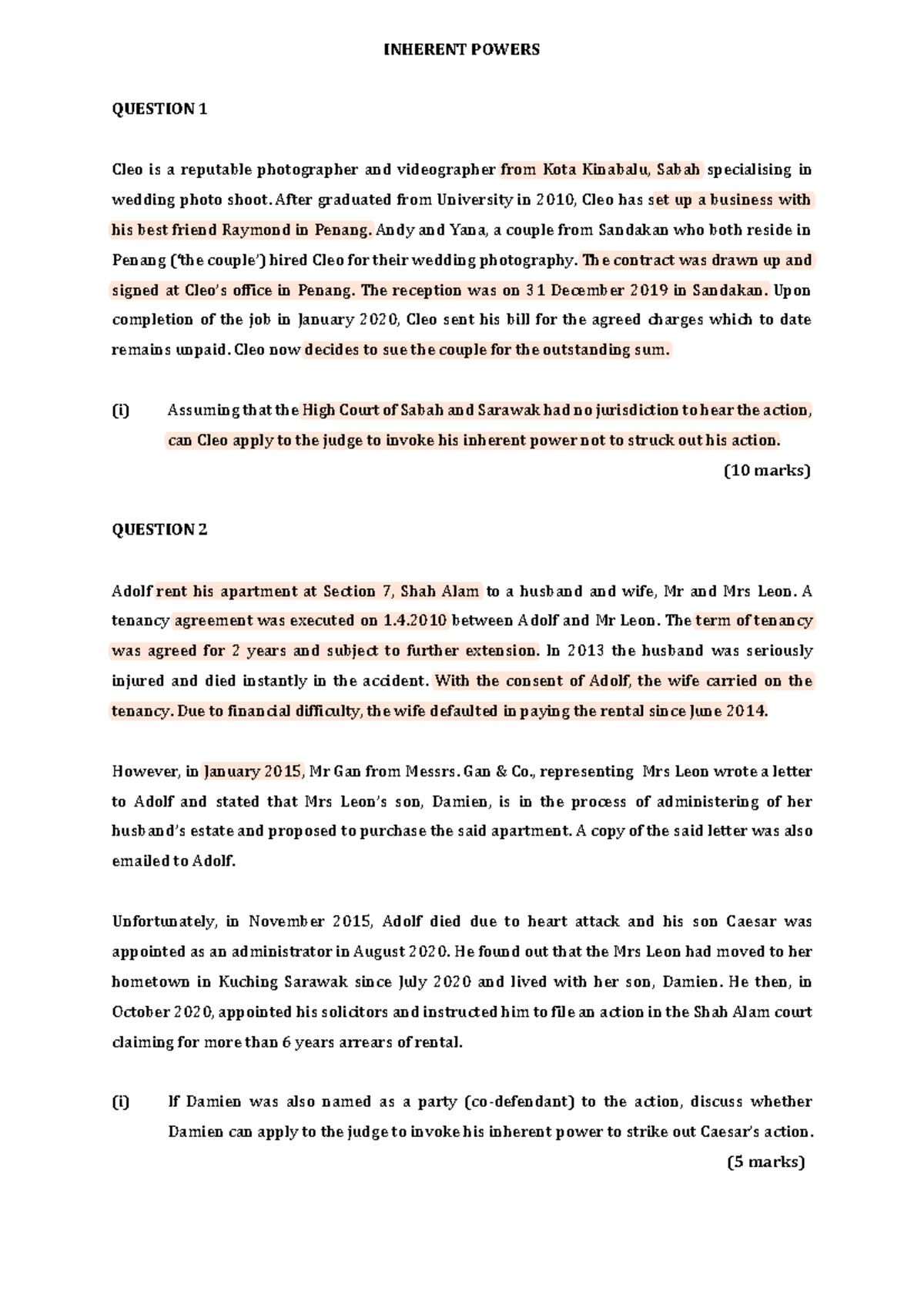 Inherent power tuto - Tutorial question - INHERENT POWERS QUESTION 1 ...