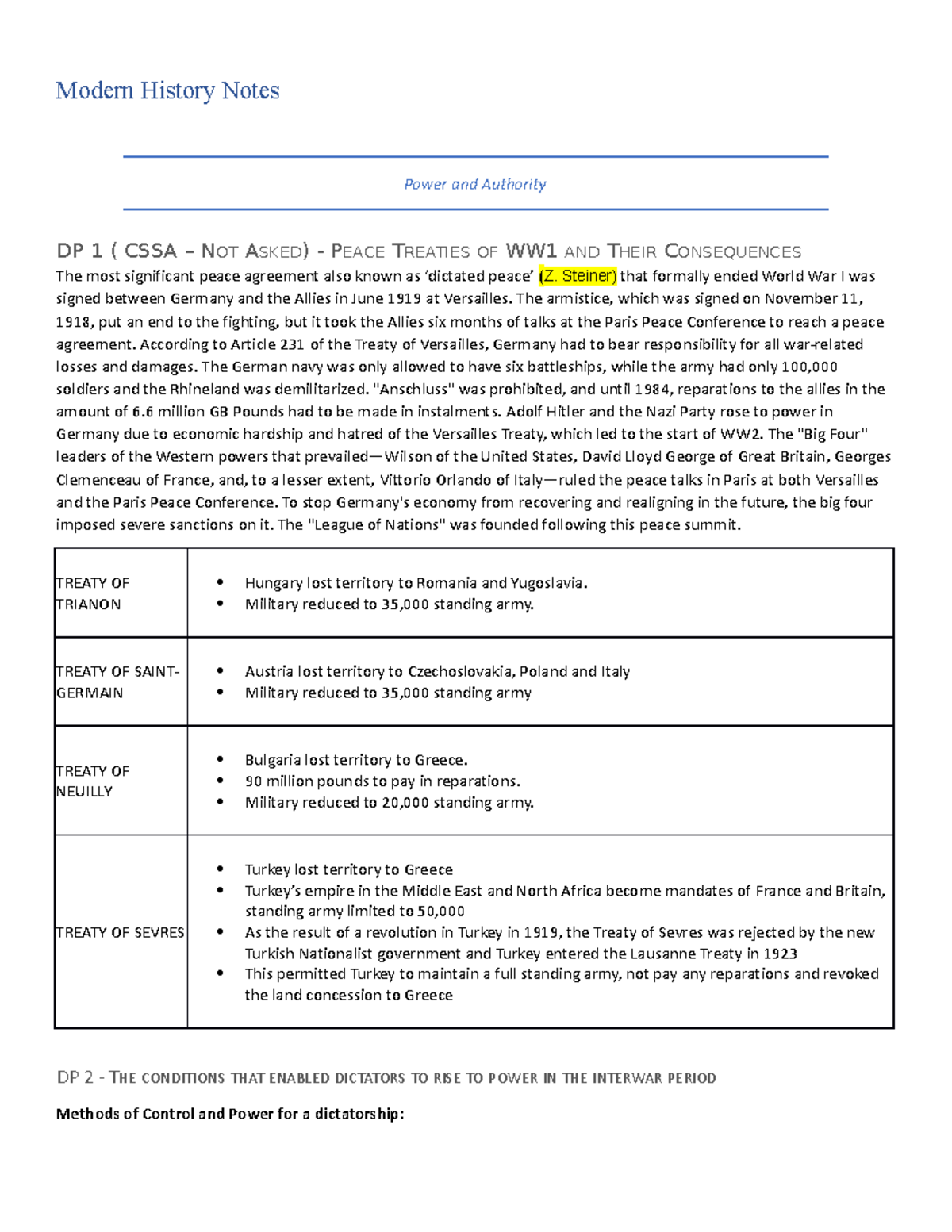 Modern History Notes Year 12 - Modern History Notes Power and Authority ...