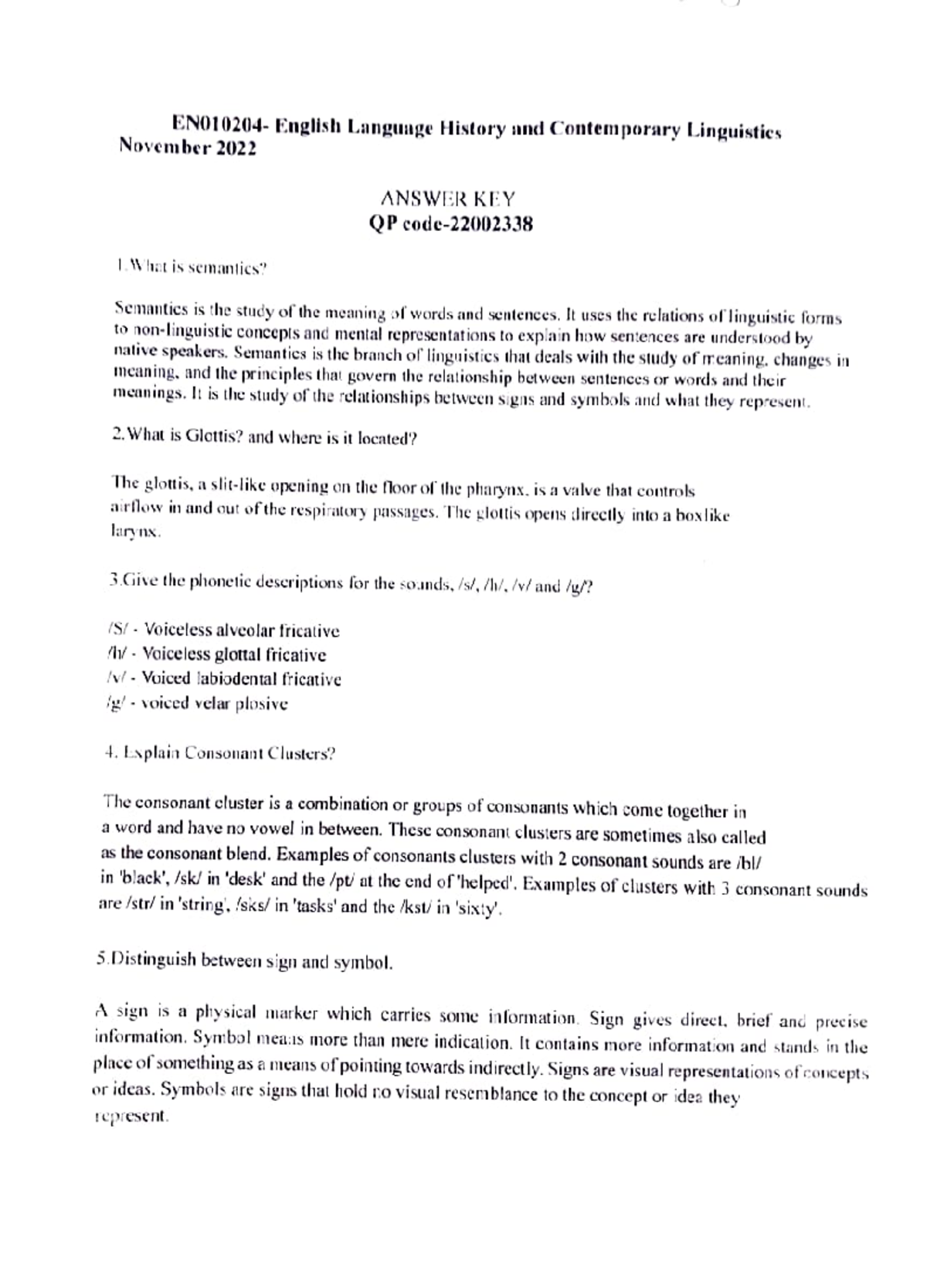 PG Linguistics QP & Answer key Nov 2022 - ####### ENO10204- English ...