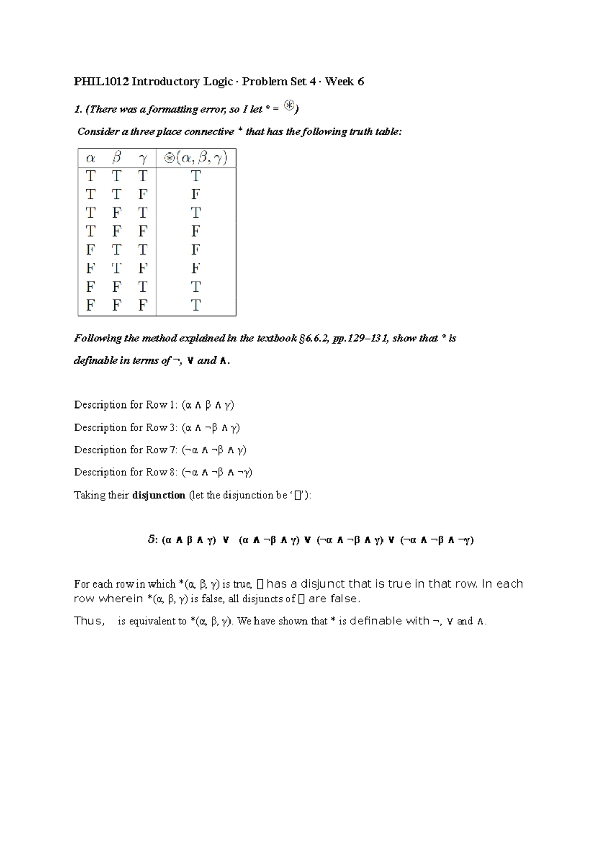 PS4 - m llkklklk - PHIL1012 Introductory Logic · Problem Set 4 · Week 6 ...
