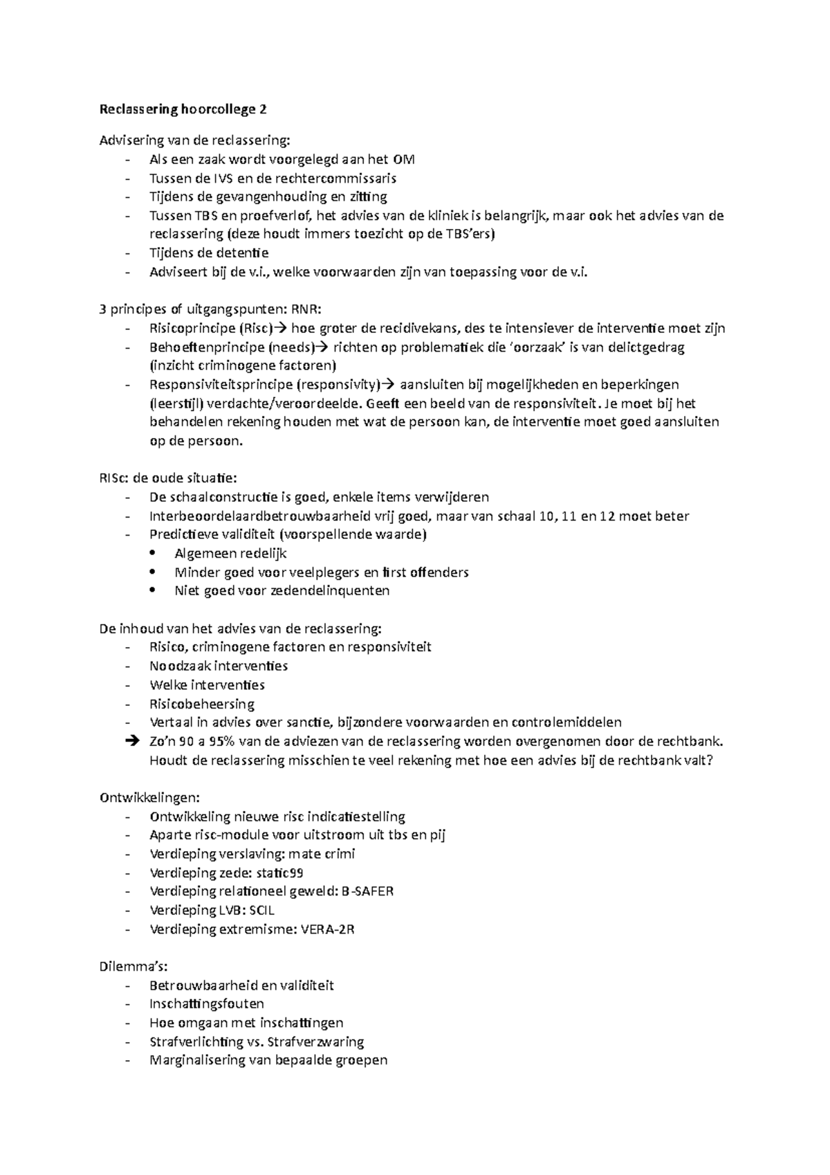 Reclassering hoorcollege 2 - , welke voorwaarden zijn van toepassing ...