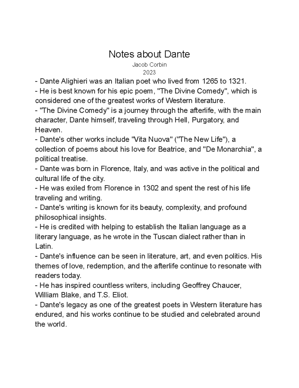 Untitled document - We had to take notes on famous writers and I chose ...