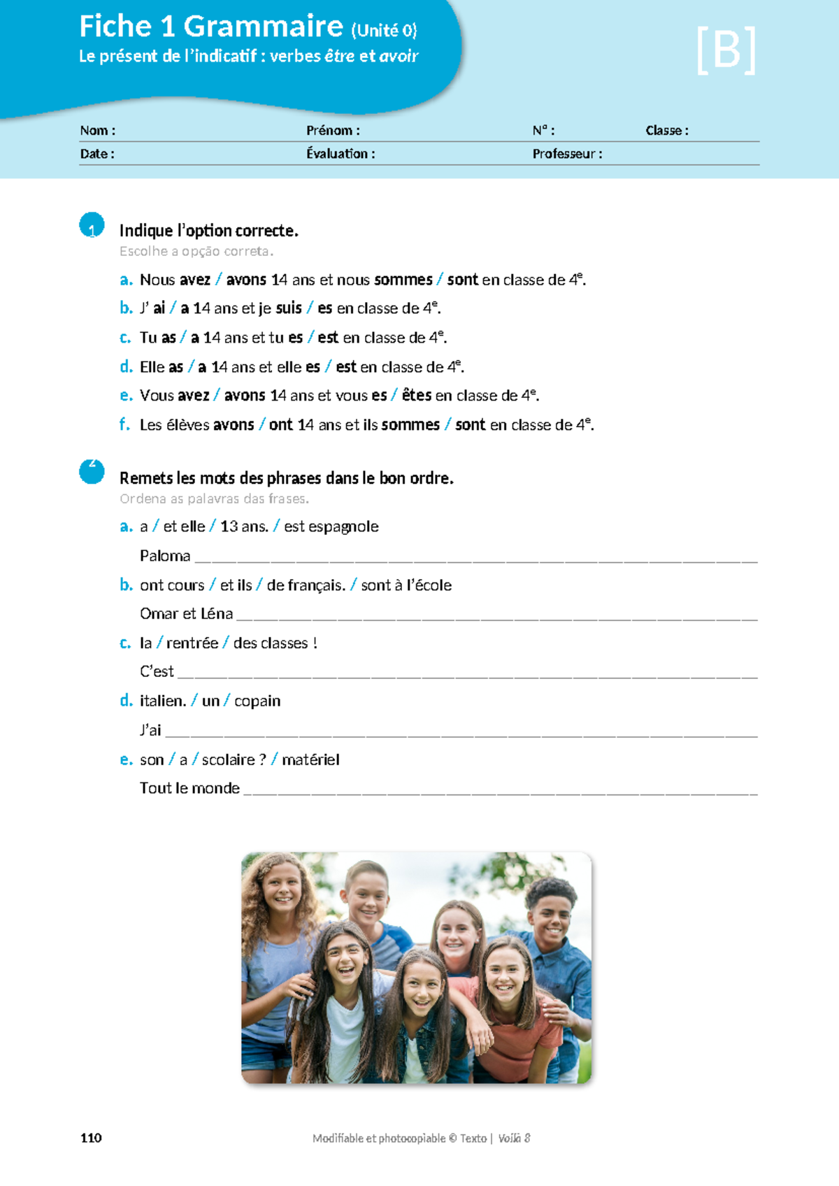 Grammaire 1B - FICHA GRAMÁTICA - [B] Fiche 1 Grammaire (Unité 0) Le ...