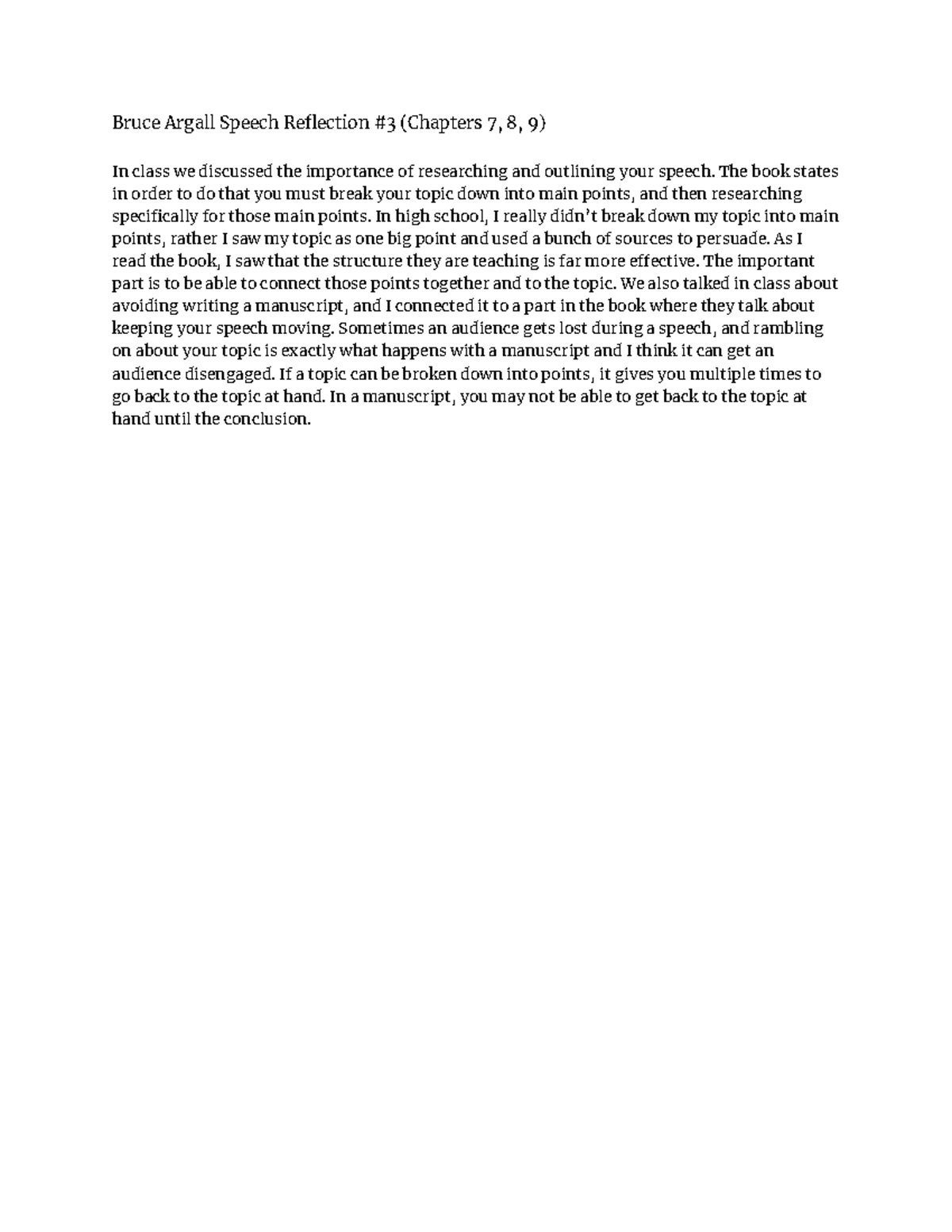 Speech reflection #3 (Chapters 7, 8, 9) - Bruce Argall Speech ...