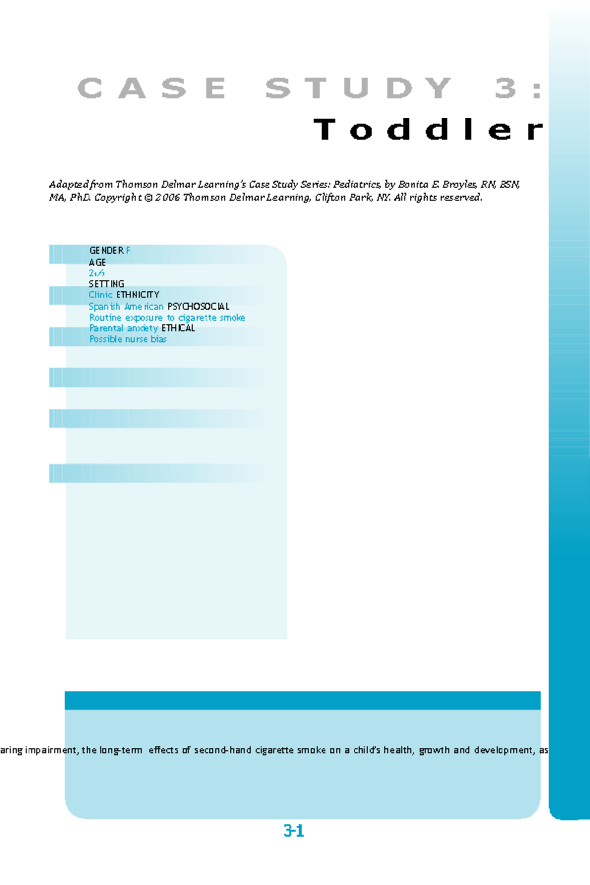 Peds Case Study 03 Toddler - GENDER F AGE 21 ⁄ 2 SETTING Clinic ...