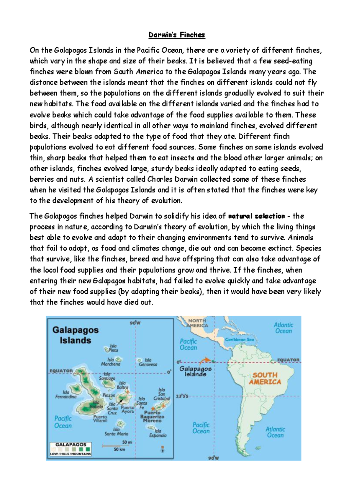 Darwin's Finches reading pasage - Darwin’s Finches On the Galapagos ...