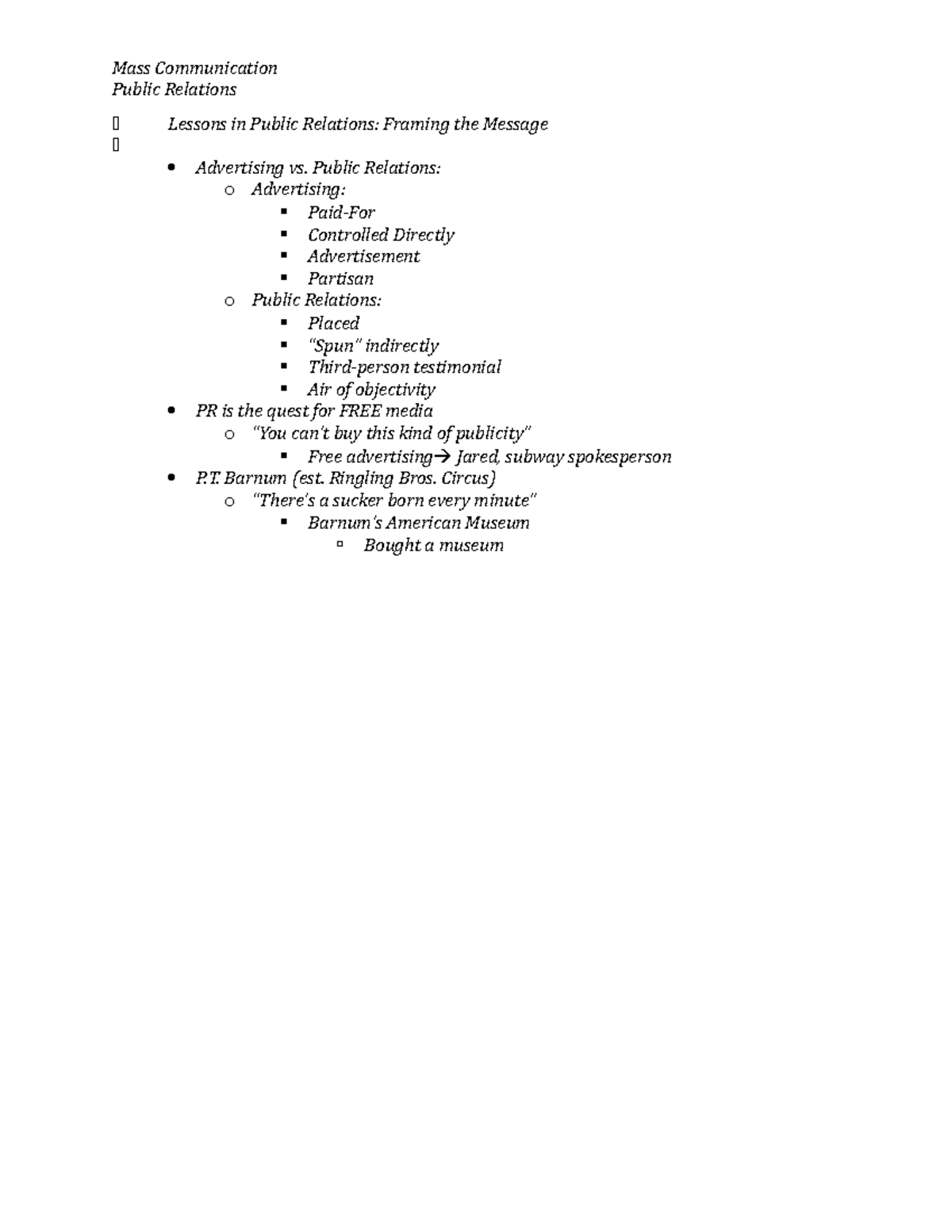 Public Relations - Nicholas Maradin Final Review by topic - Mass ...