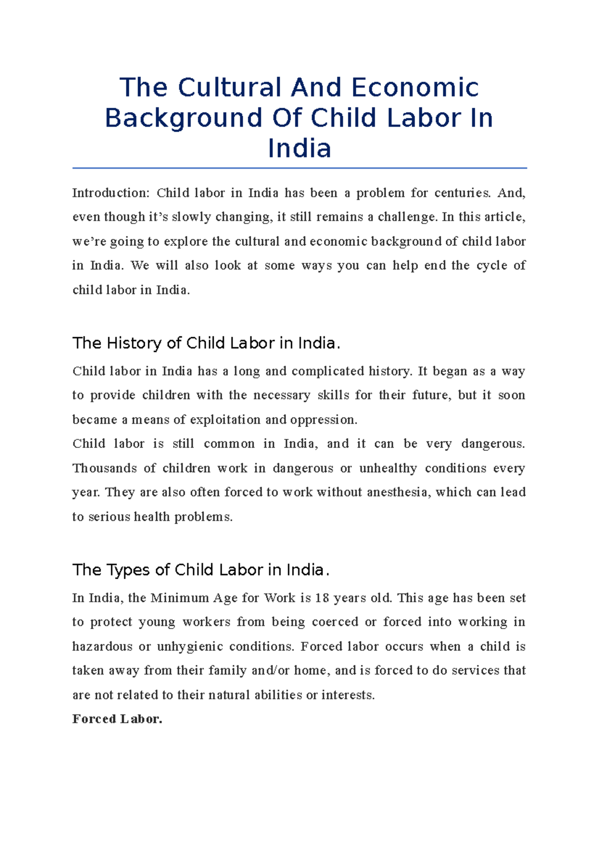 The Cultural And Economic Background Of Child Labor In India - The ...