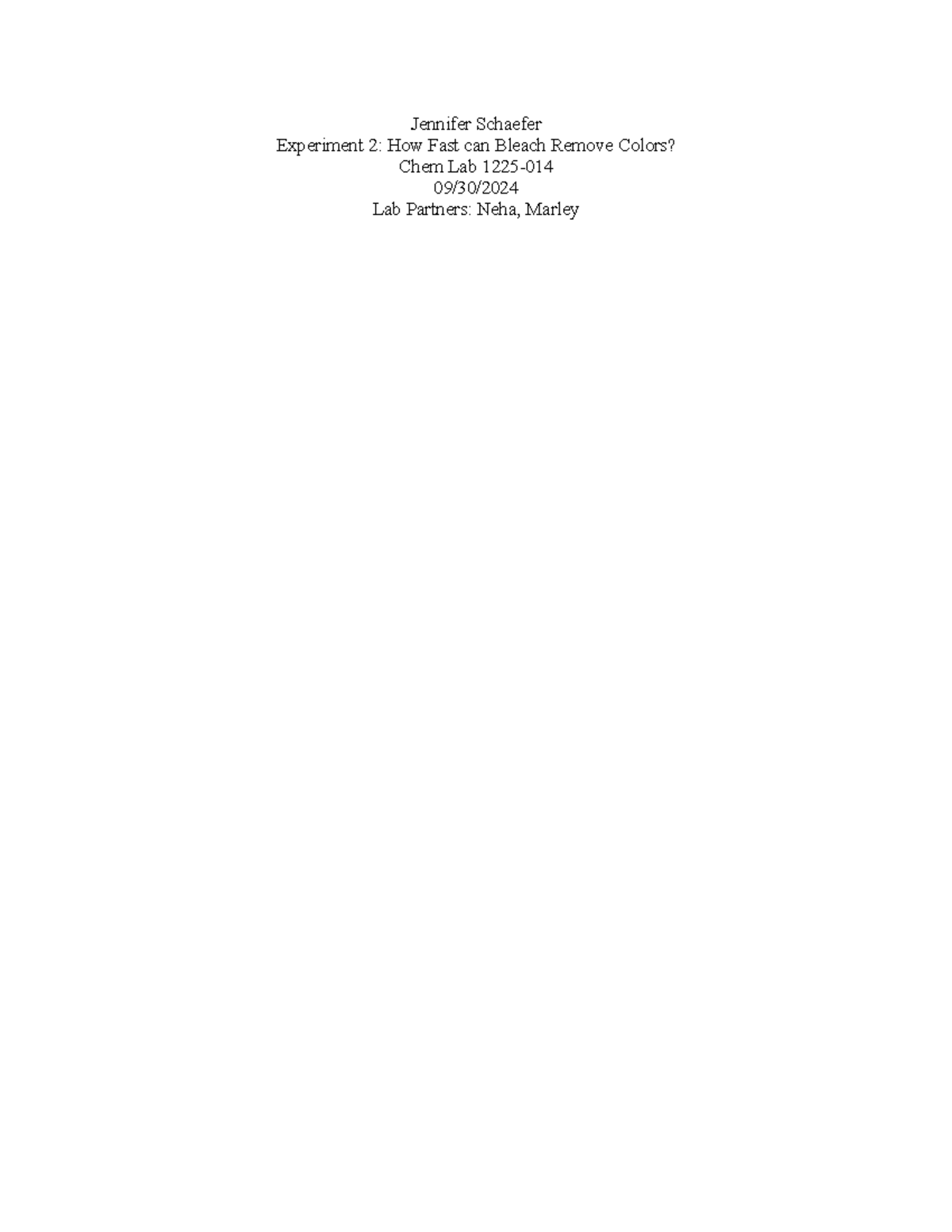 Post lab Experiment 2 - post lab 2 - Jennifer Schaefer Experiment 2 ... Post lab Experiment 2 - post lab 2 - Jennifer Schaefer Experiment 2 ...