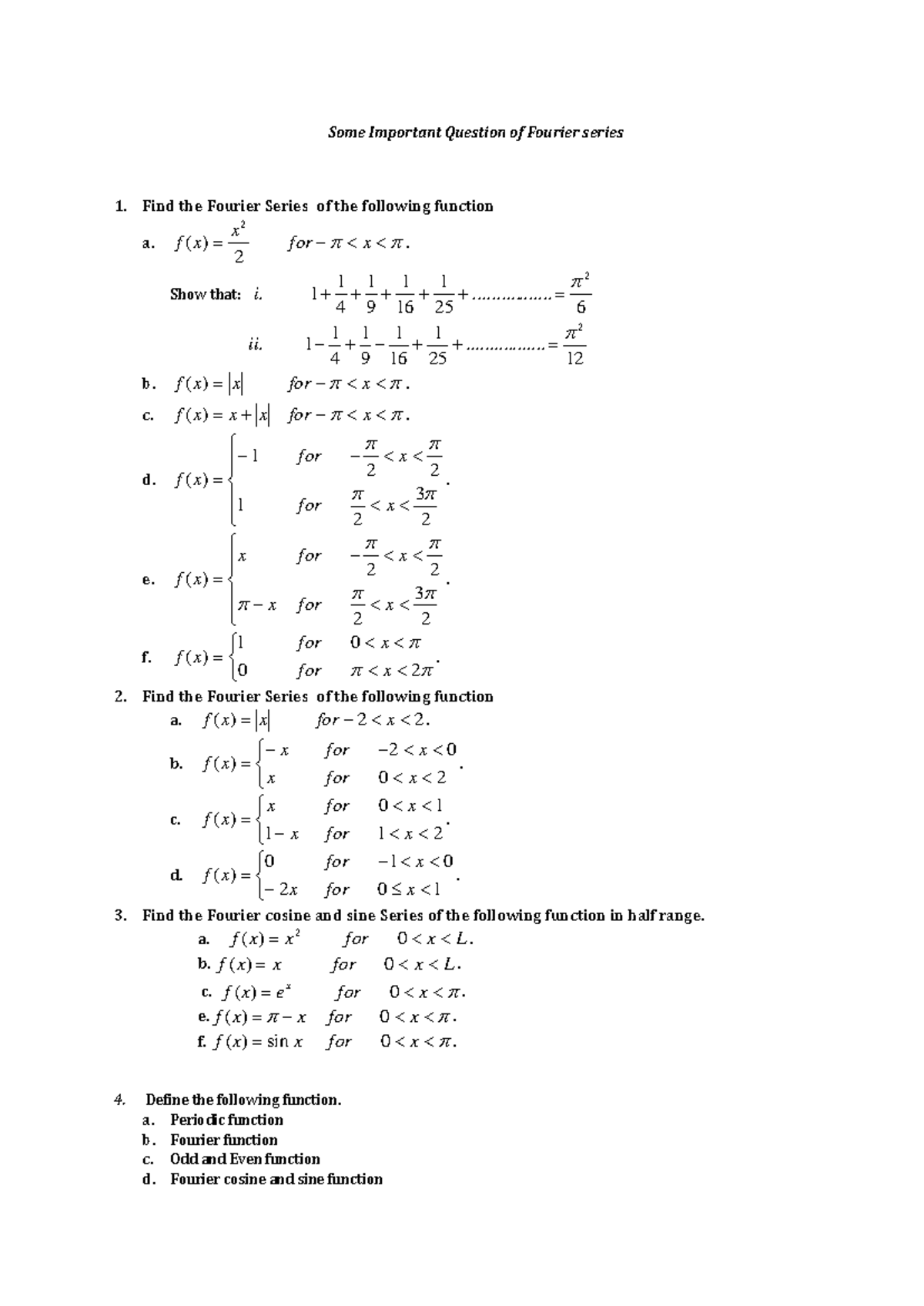 Some Important question of fourier Series - Some Important Question of ...