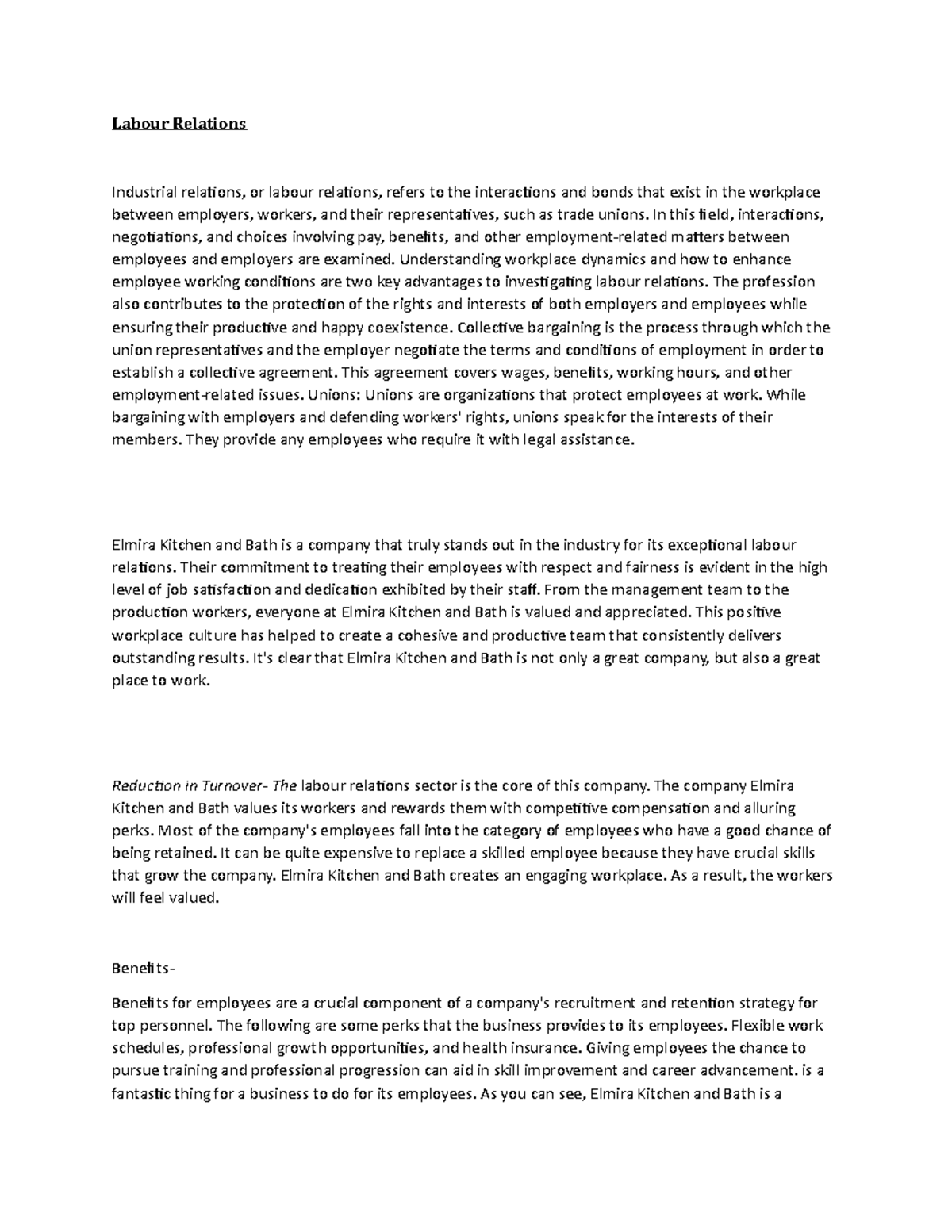 HR Final - assignment - Labour Relations Industrial relations, or ...