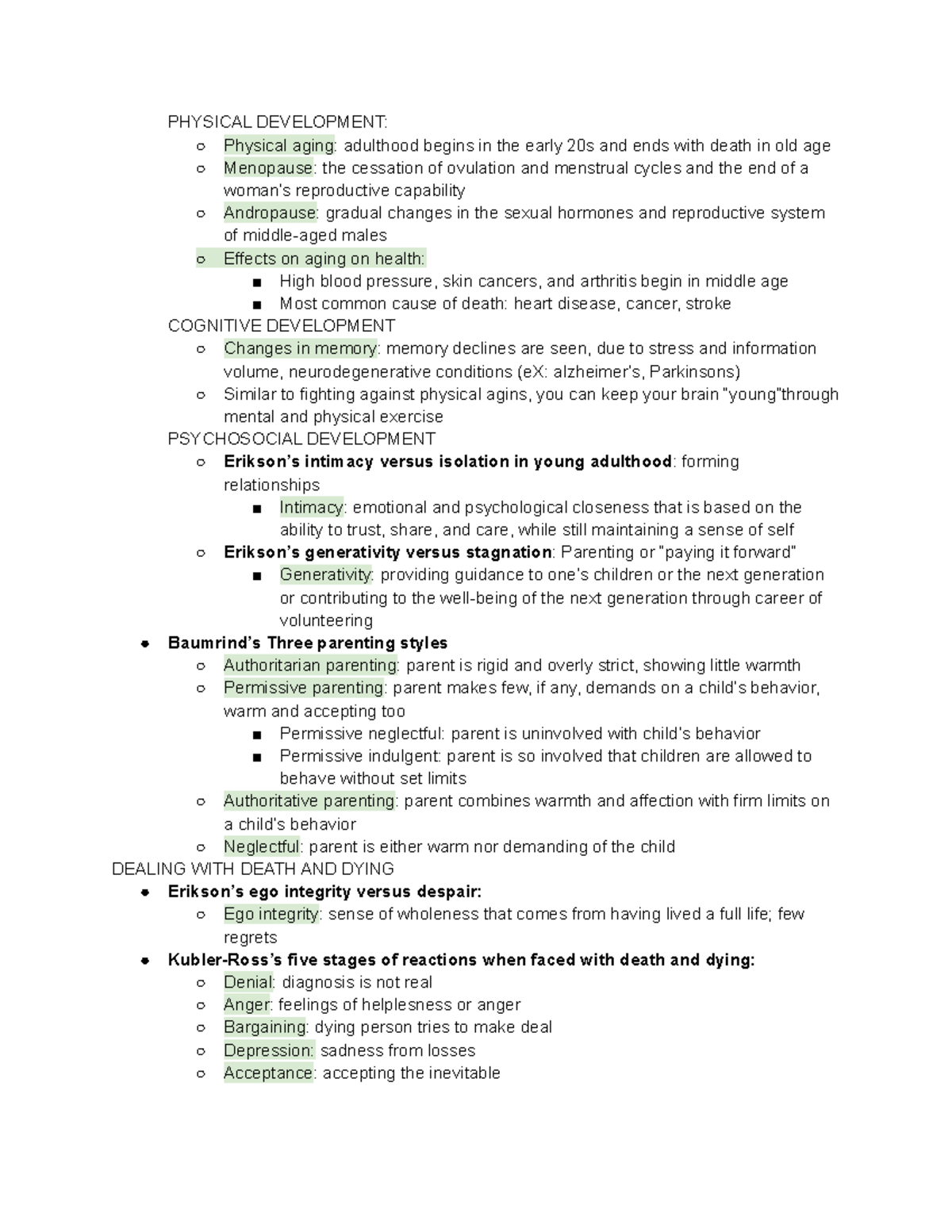 PSYC 101 Class Notes-44 - PHYSICAL DEVELOPMENT: Physical aging ...