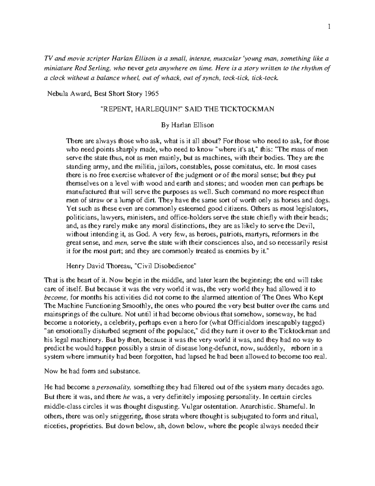 Repent, Harlequin said the Ticktockman [Harlan Ellison] - TV and movie ...