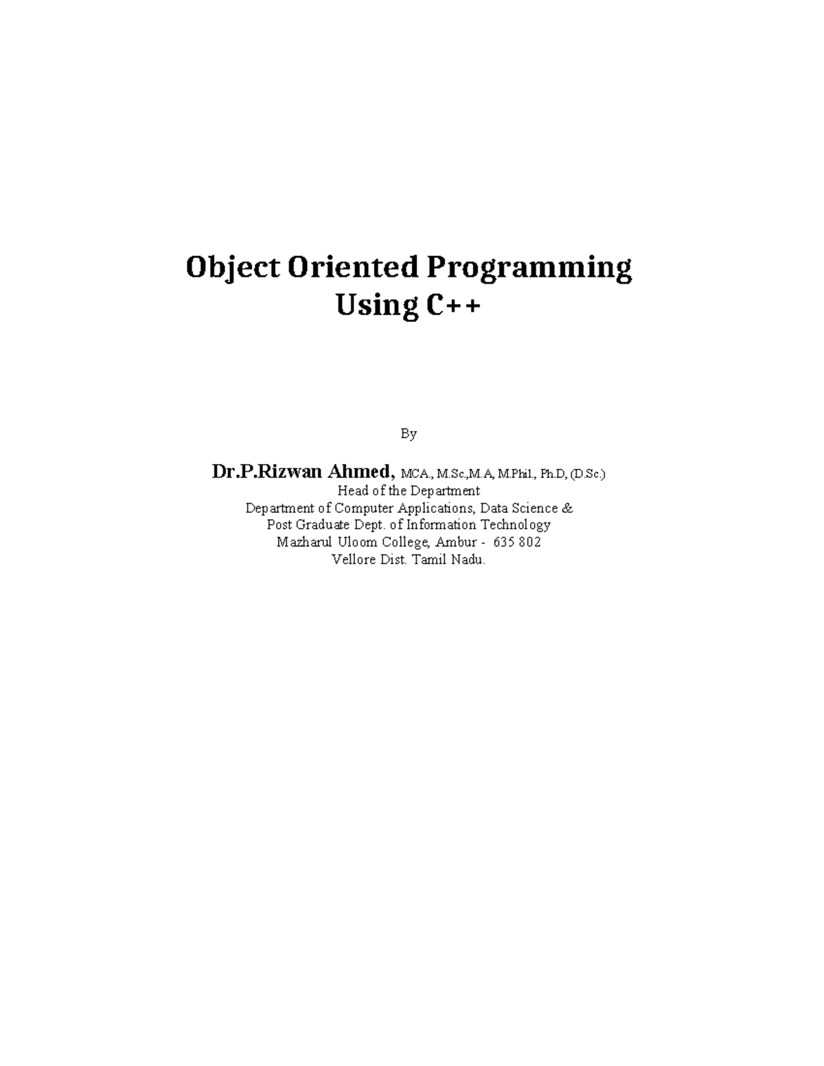 Table of Contents ko - Object Oriented Programming Using C++ By Dr.P Ahmed, MCA., M.,M, M., Ph ...