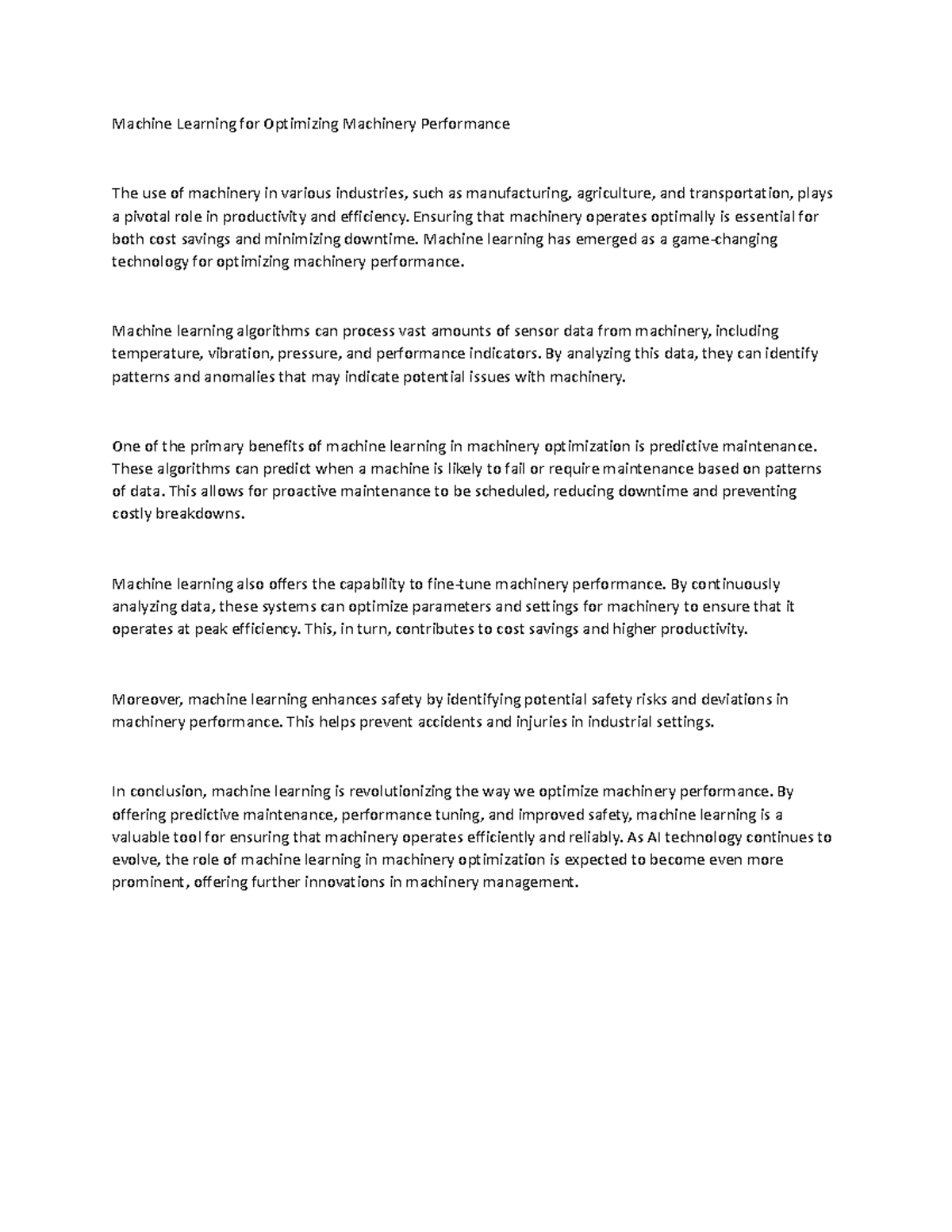 Machine Learning for Optimizing Machinery Performance - Ensuring that ...