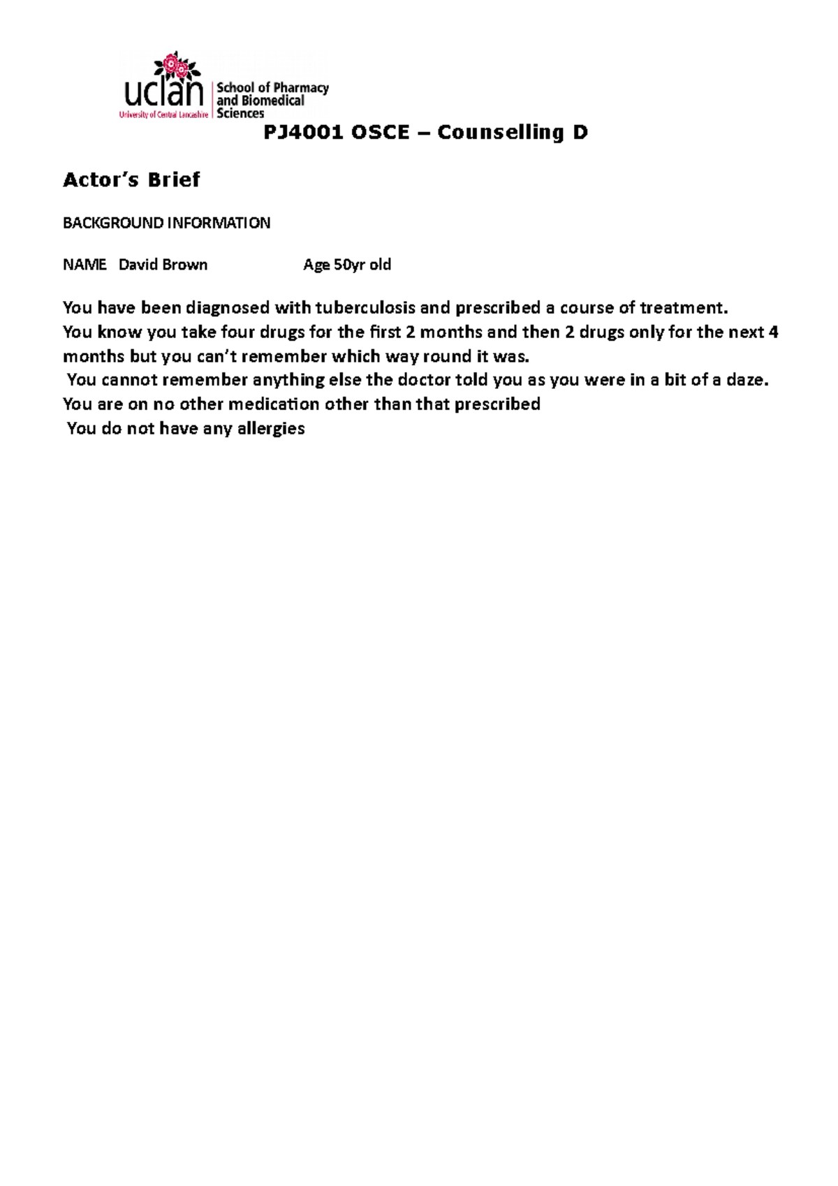 Sample/practice exam March 2018, questions - PJ4001 OSCE – Counselling ...