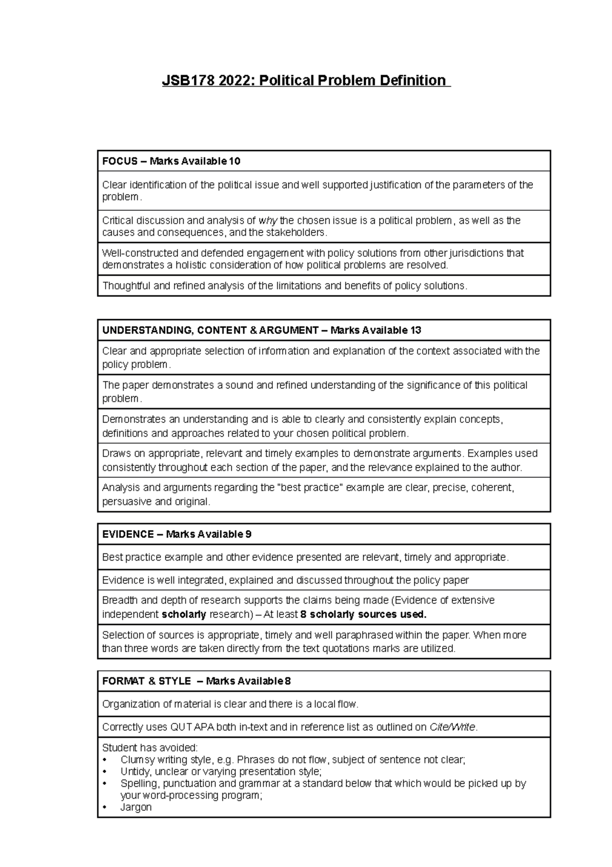JSB178 Political Problem Definition 2022 - JSB178 2022: Political ...