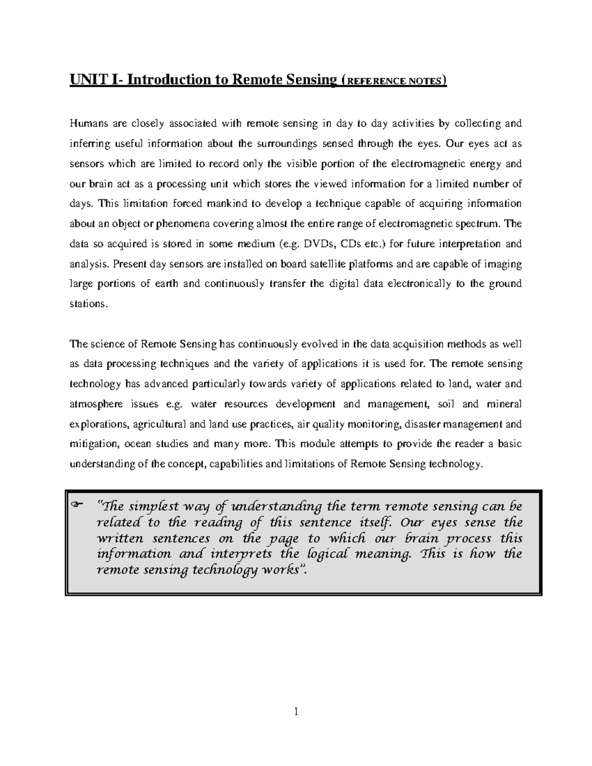 UNIT 1- RS - It's about remote sensing and GIS - UNIT I- Introduction ...