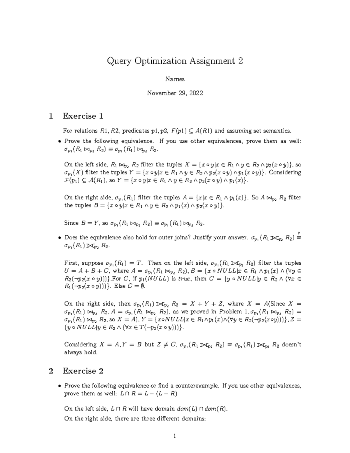 Query optimization assignment 2 - Query Optimization Assignment 2 Names November 29, 2022 1 ...